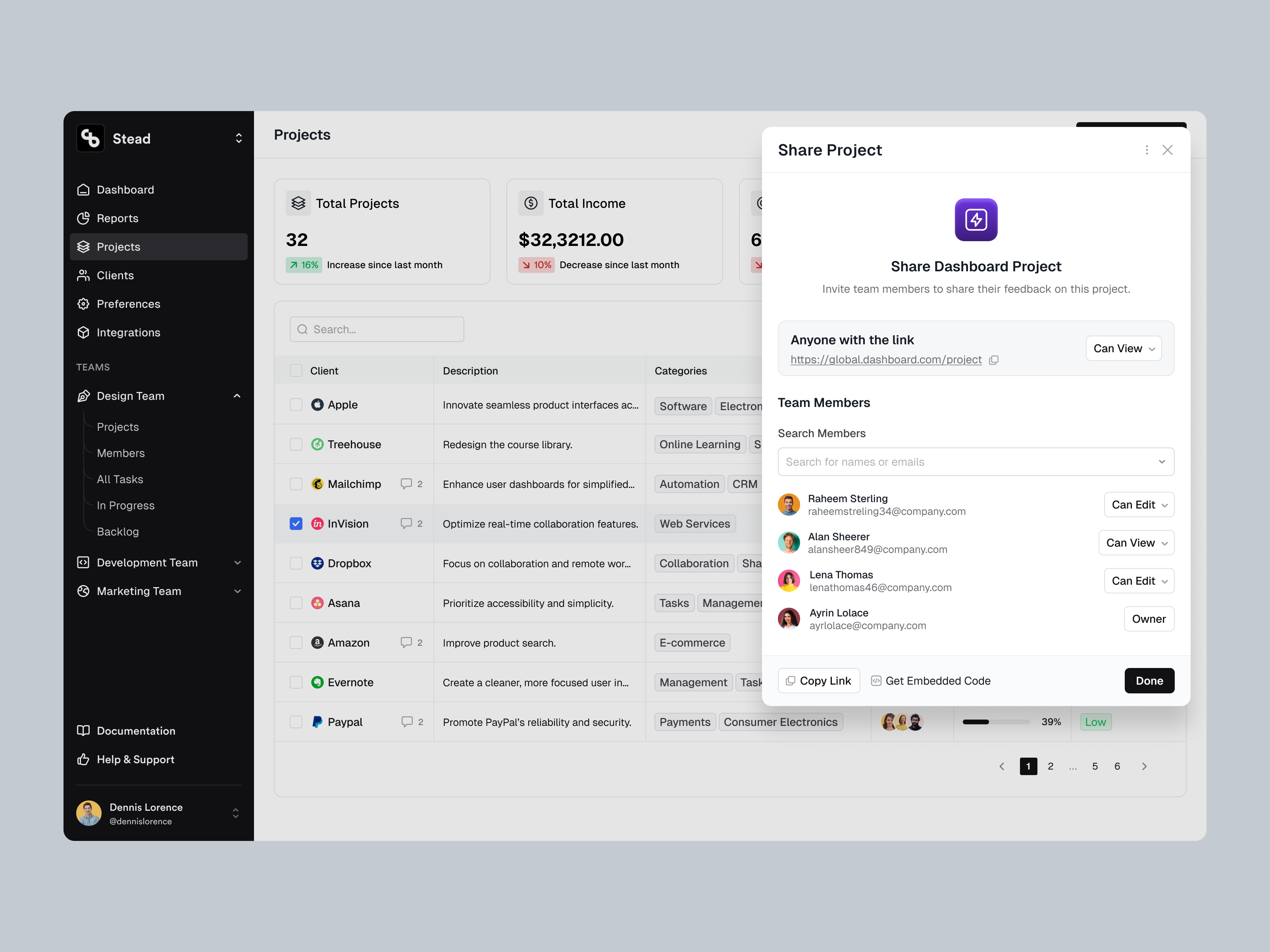 Share Project Modal - UI Component by Mohammed Fazil for Stead on Dribbble