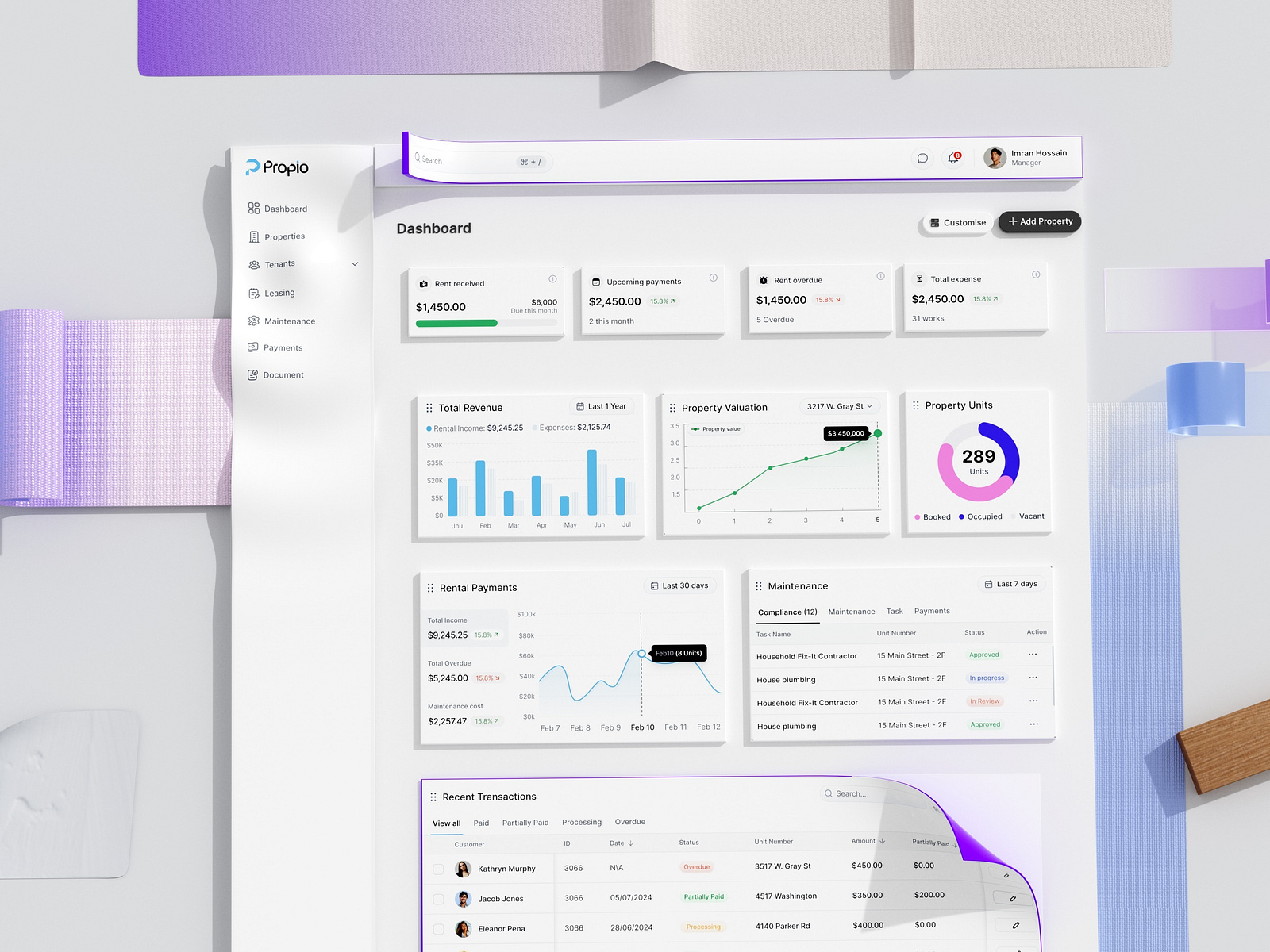 Property Management Dashboard I Propio by Musemind SaaS for Musemind on ...