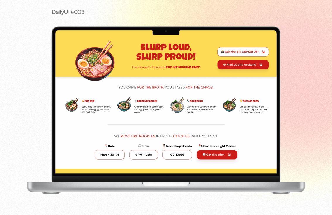 DailyUI #003 🍜 SLURP! — Noodle Pop-Up Brand & Landing Page by Alvis ...