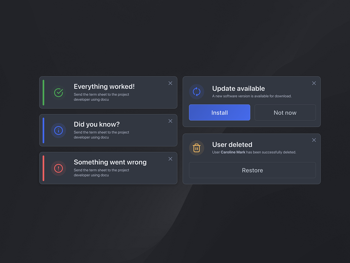 Toast Messages by Krzysztof Rdzanek on Dribbble