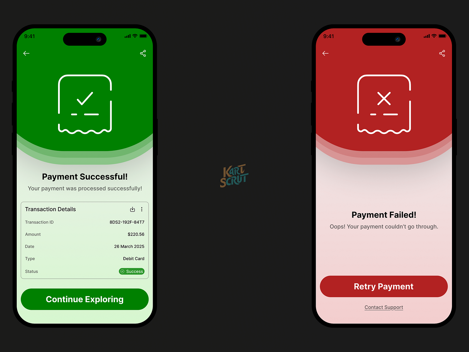 Payment Successful/Failed Design Exploration. by Kartikey on Dribbble