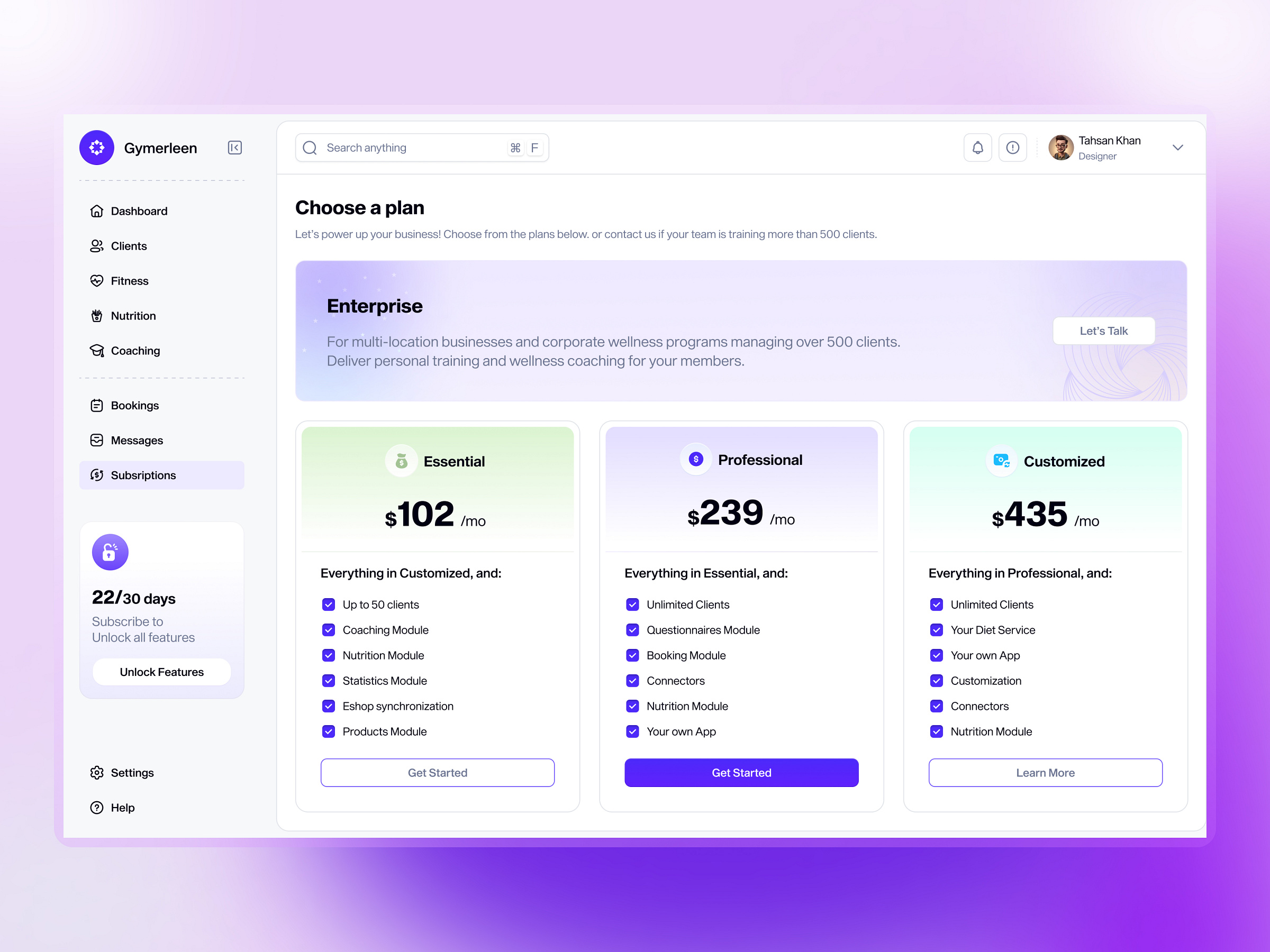 Subscriptions Dashboard Design by Anuwar Hossen on Dribbble