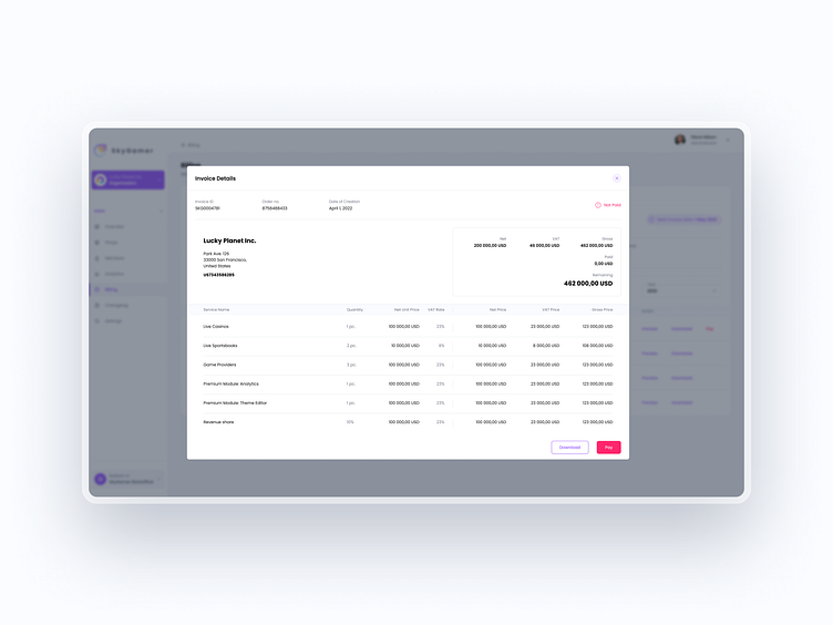 iGaming SaaS Platform - Billing Module by Max Kościsz on Dribbble
