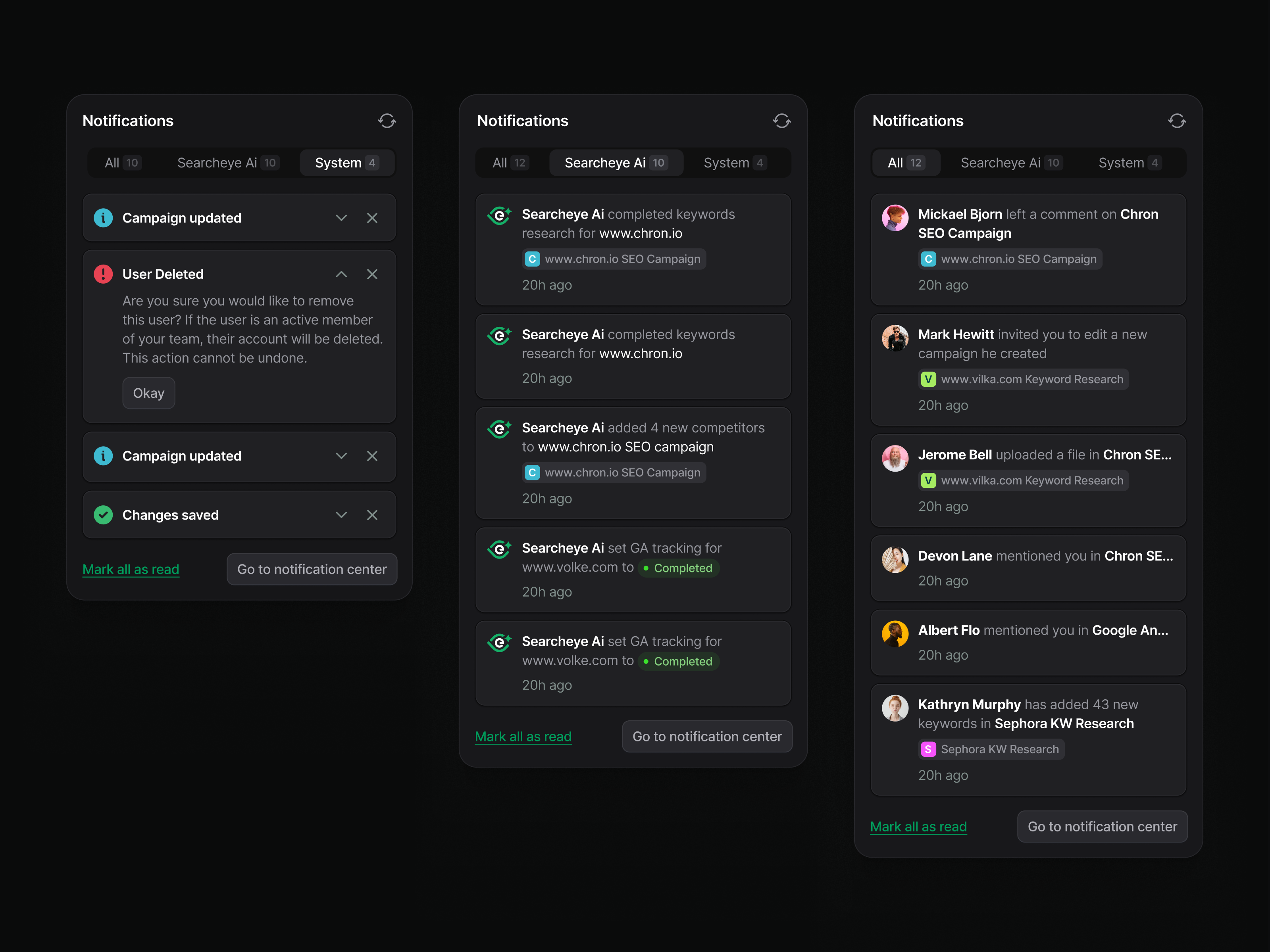 Notifications Overlay for saas web app dashboard by Virgil Pana on Dribbble