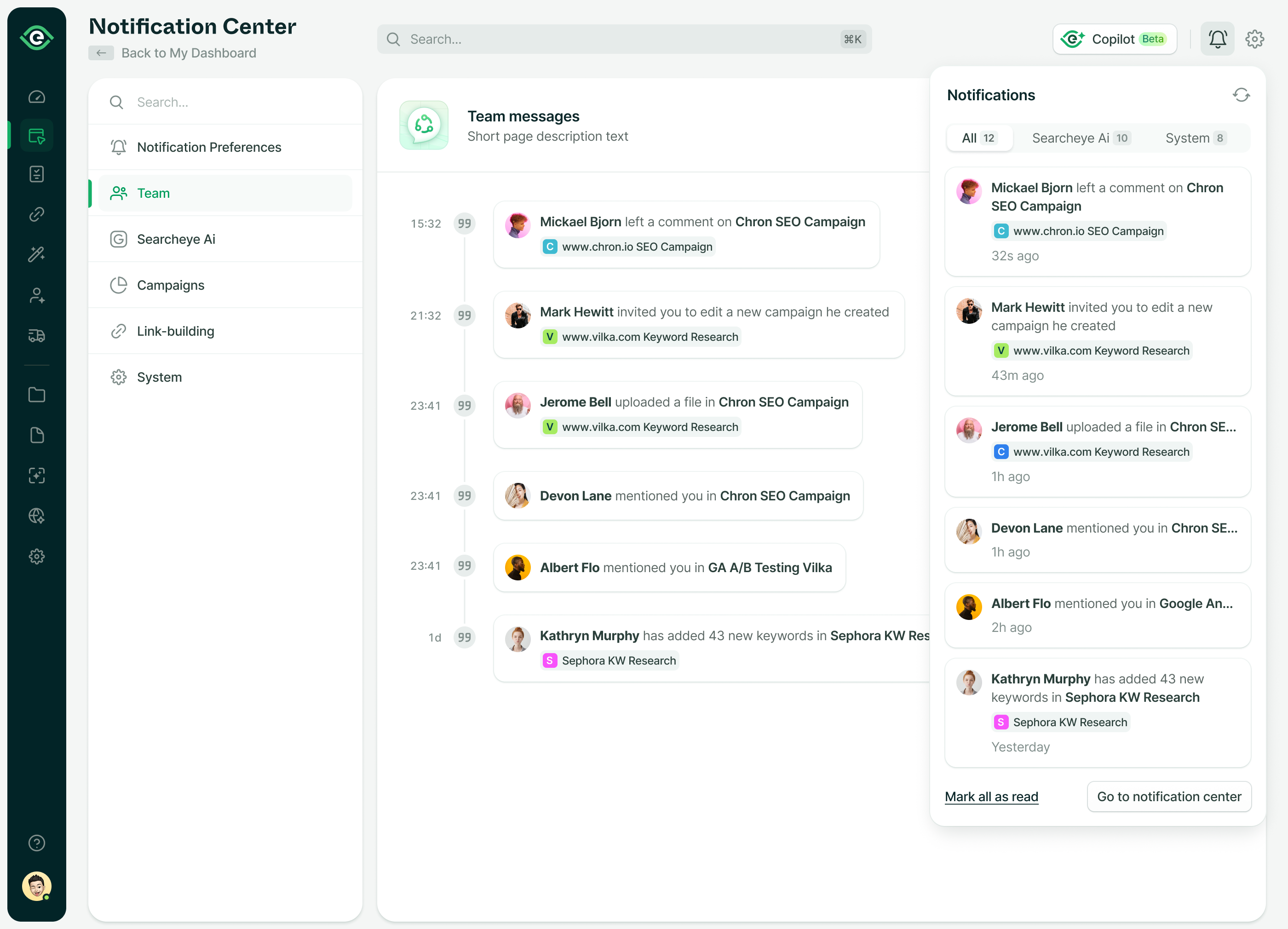 Notifications Overlay for saas web app dashboard by Virgil Pana on Dribbble