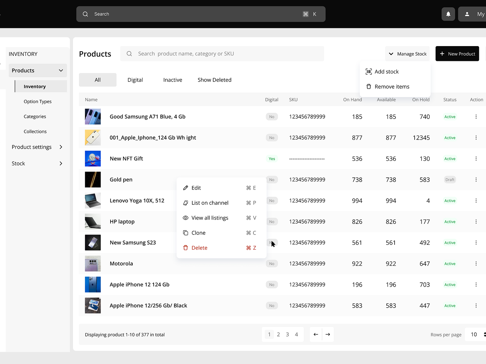 Inventory Management Table UI – Axel Market by Volodymyr Lazariev on ...
