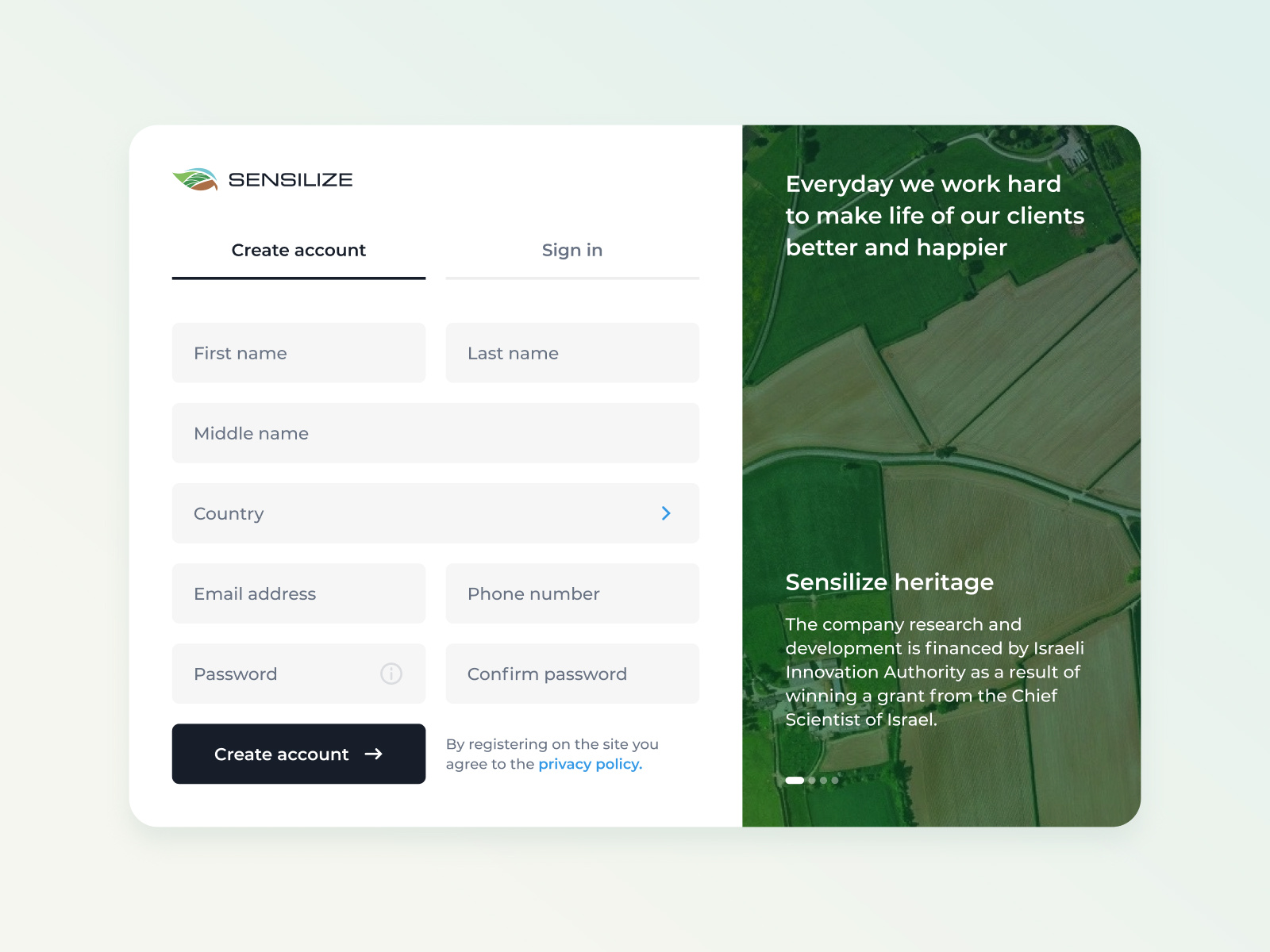 Create account form by Matvey Ananev on Dribbble
