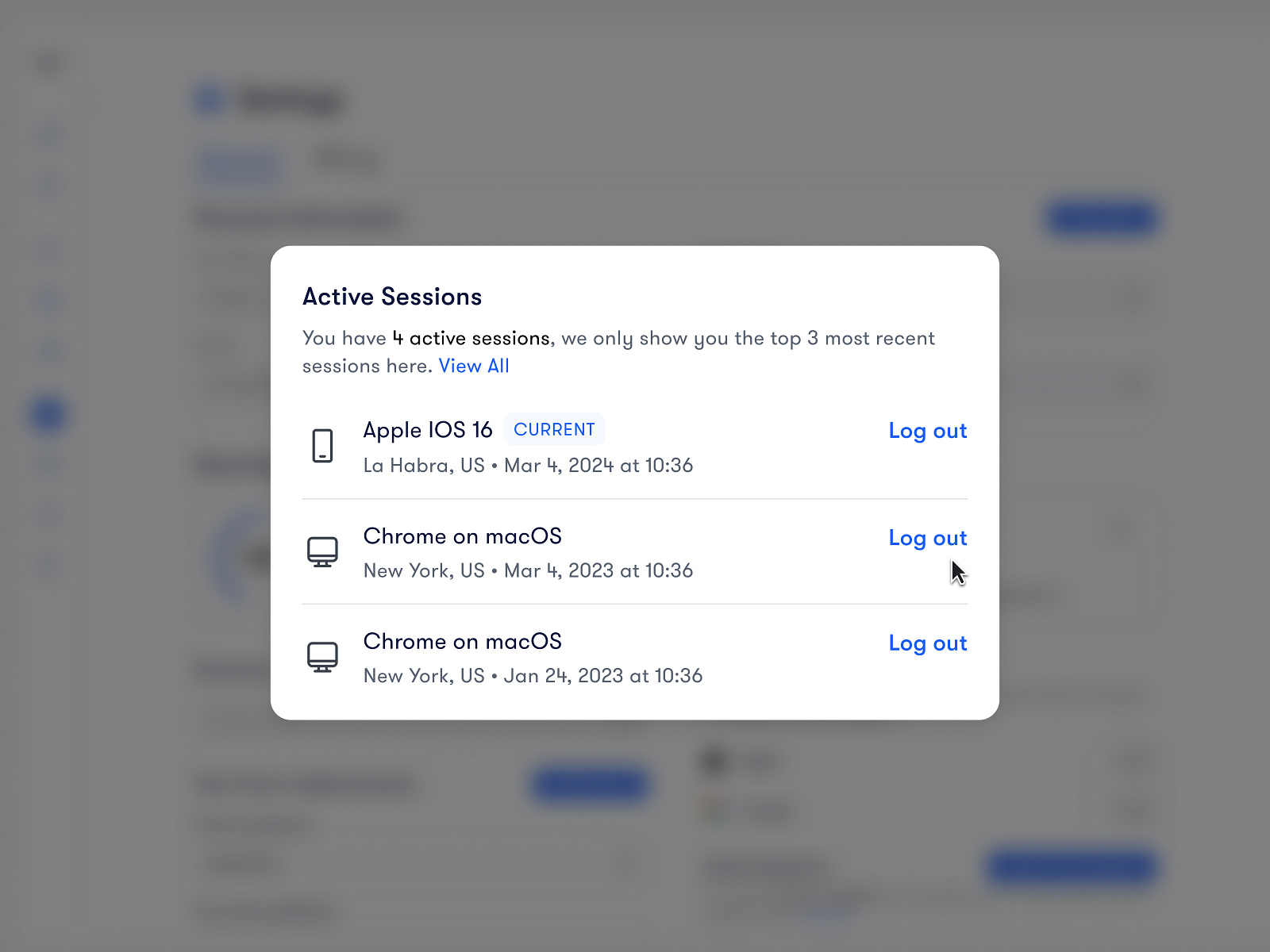 Active Sessions | Manage Your devices by Jingyuan Fang on Dribbble