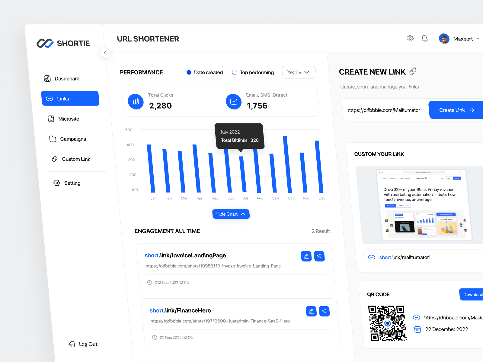 Shortie - Link Shortener Dashboard by Zaim Maulana for Elux Space on Dribbble