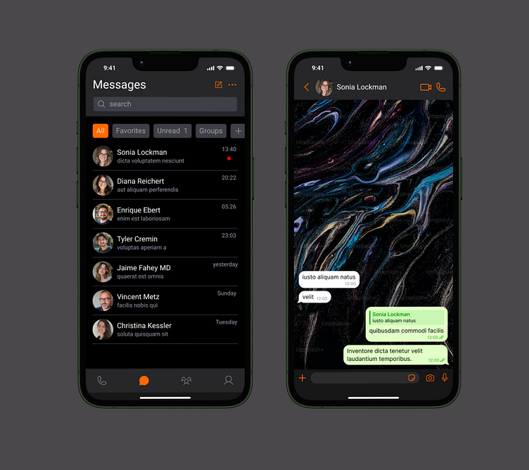 Direct Message UI – Dark Mode by Ana Carolina Magalhães on Dribbble