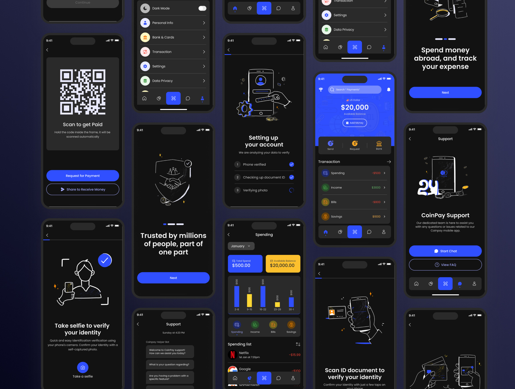 Coinpay Fintech Mobile App UI Design (Light & Dark Version) by Mehedi ...