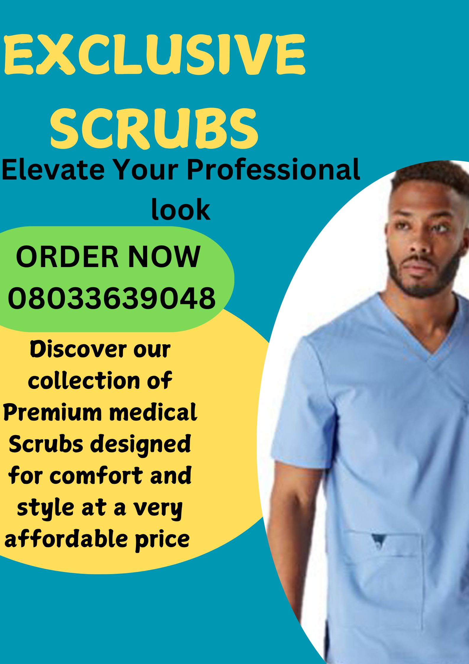 Advertisement flyer on medical scrubs by Evidence Okechukwu on Dribbble