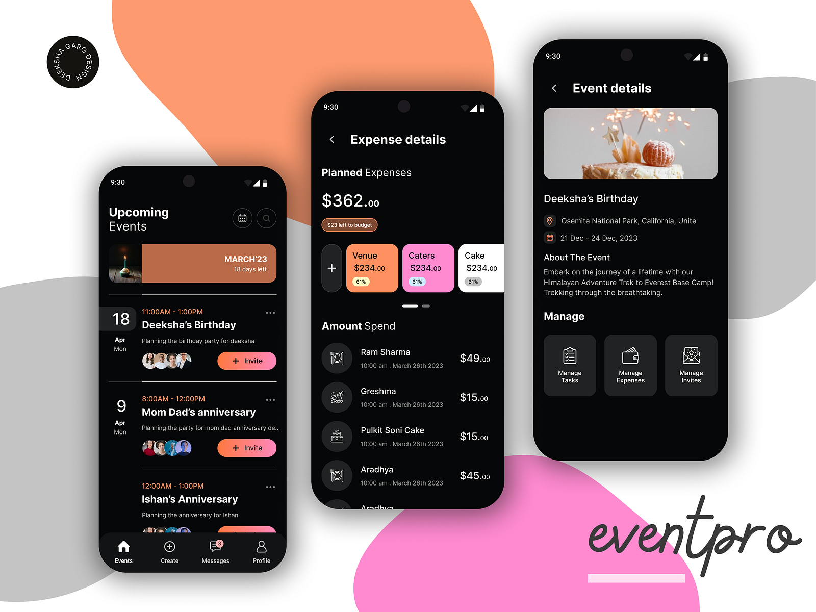 Event pro - Event planning app ui design by Deeksha Garg on Dribbble