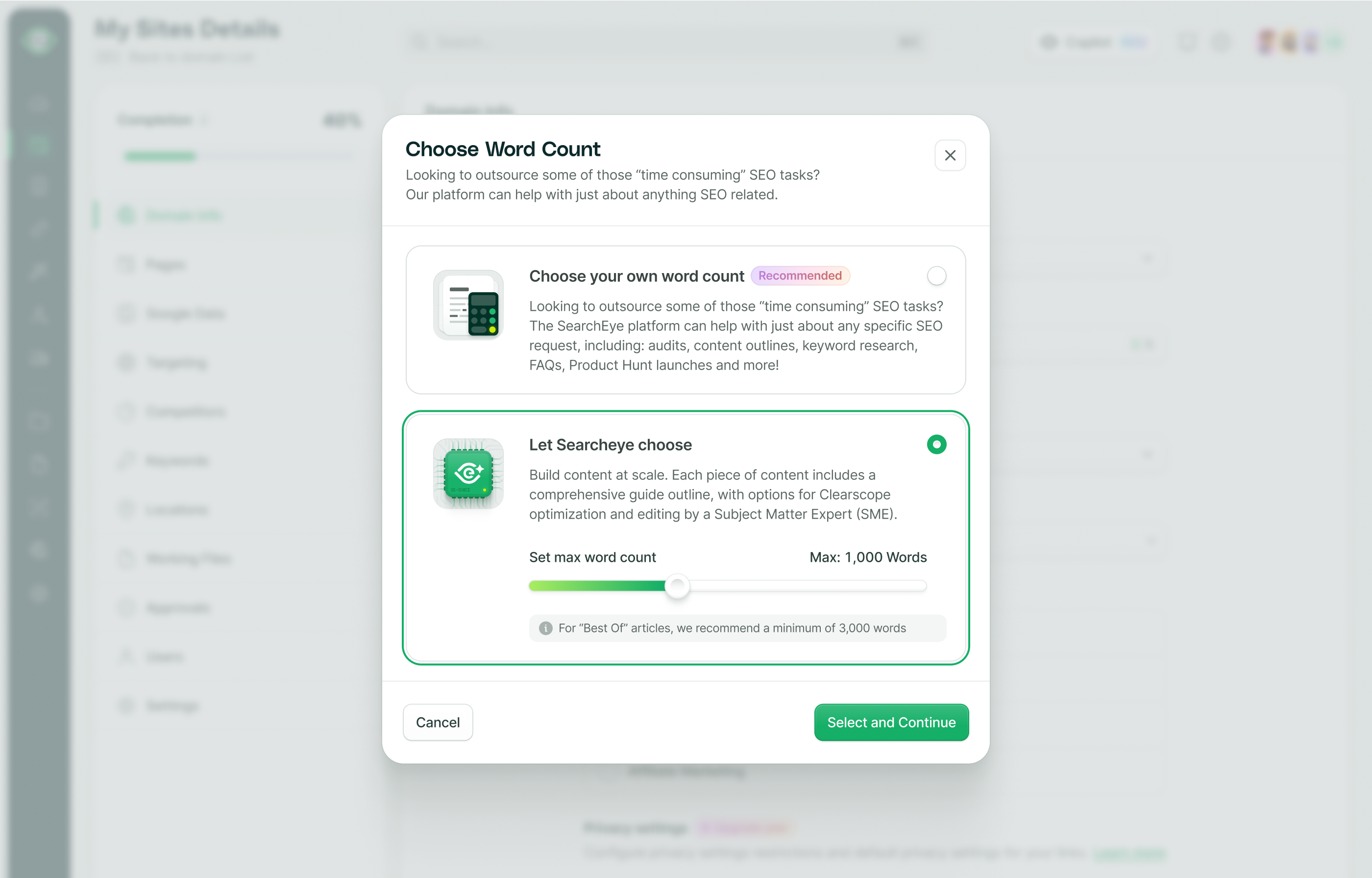 Choose Word Count Modal for saas web app dashboard by Virgil Pana on ...