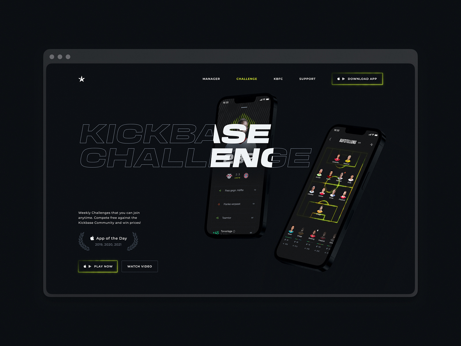 Kickbase Website Challenge Hero Stage by Benedikt Matern for Yungfrish on Dribbble