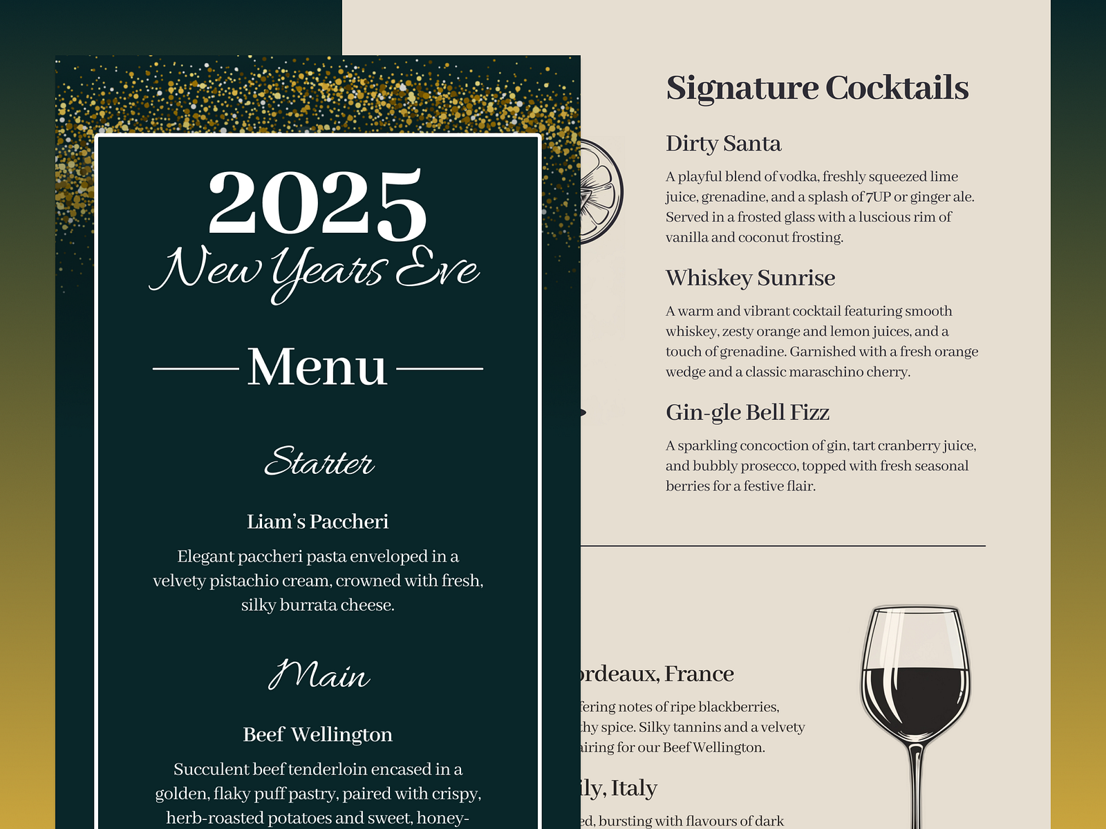 NYE Menu by Zak Galea Mule` on Dribbble