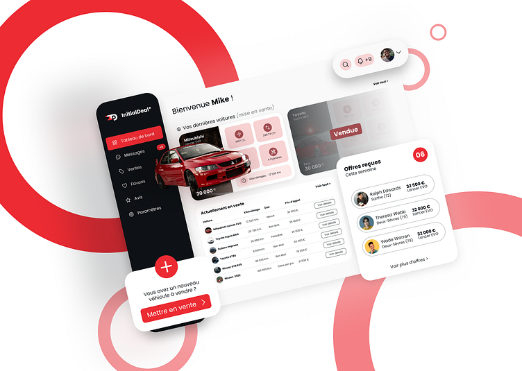 Dashboard JDM Car sales app by Wilfried LAURENT on Dribbble