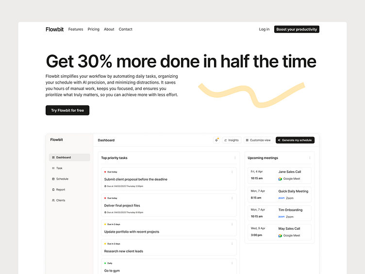 Home Page Flowbit - An AI Productivity Assistant by AT Studio on Dribbble
