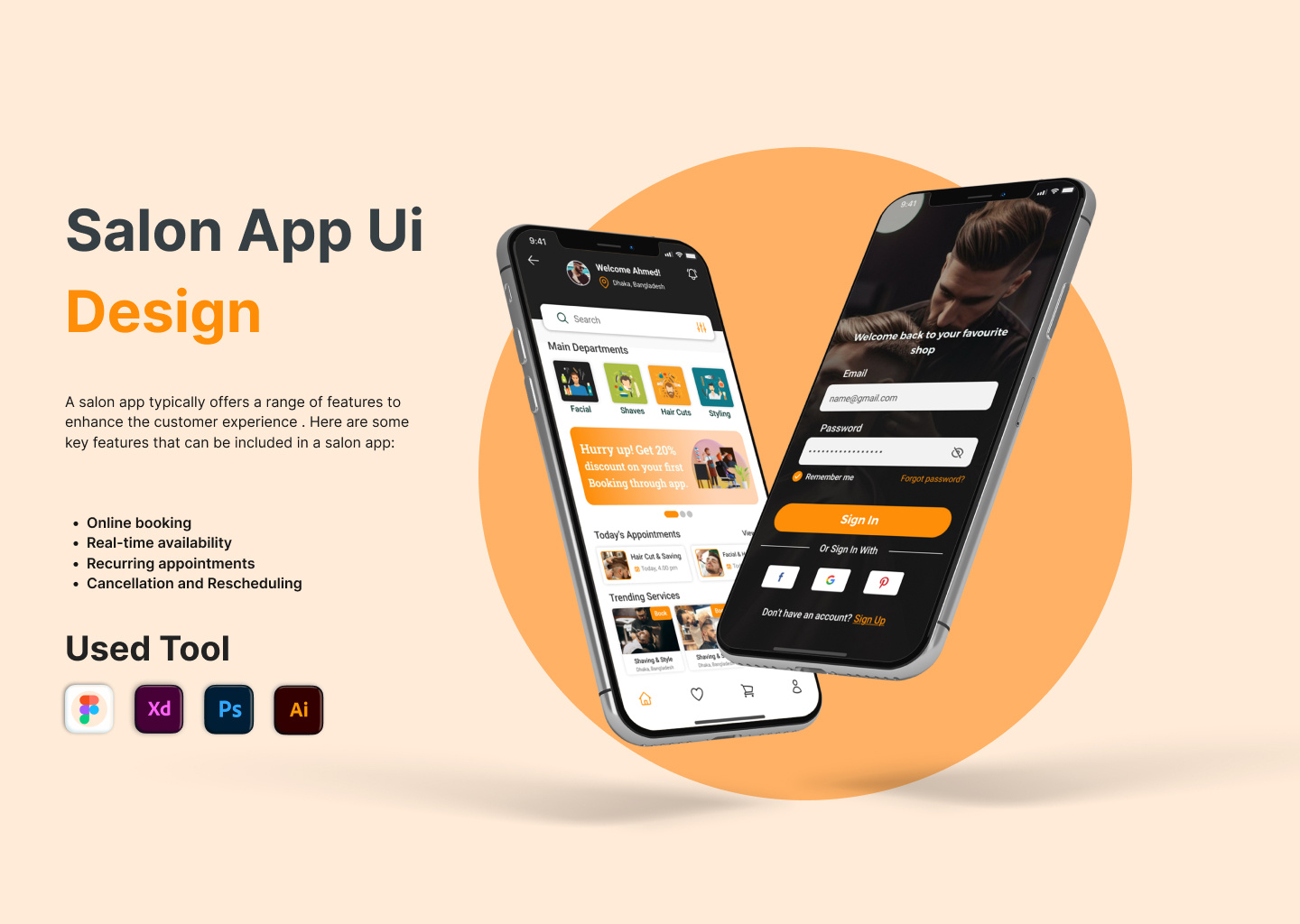 Salon App screen design with Figma by Marufa Akter on Dribbble