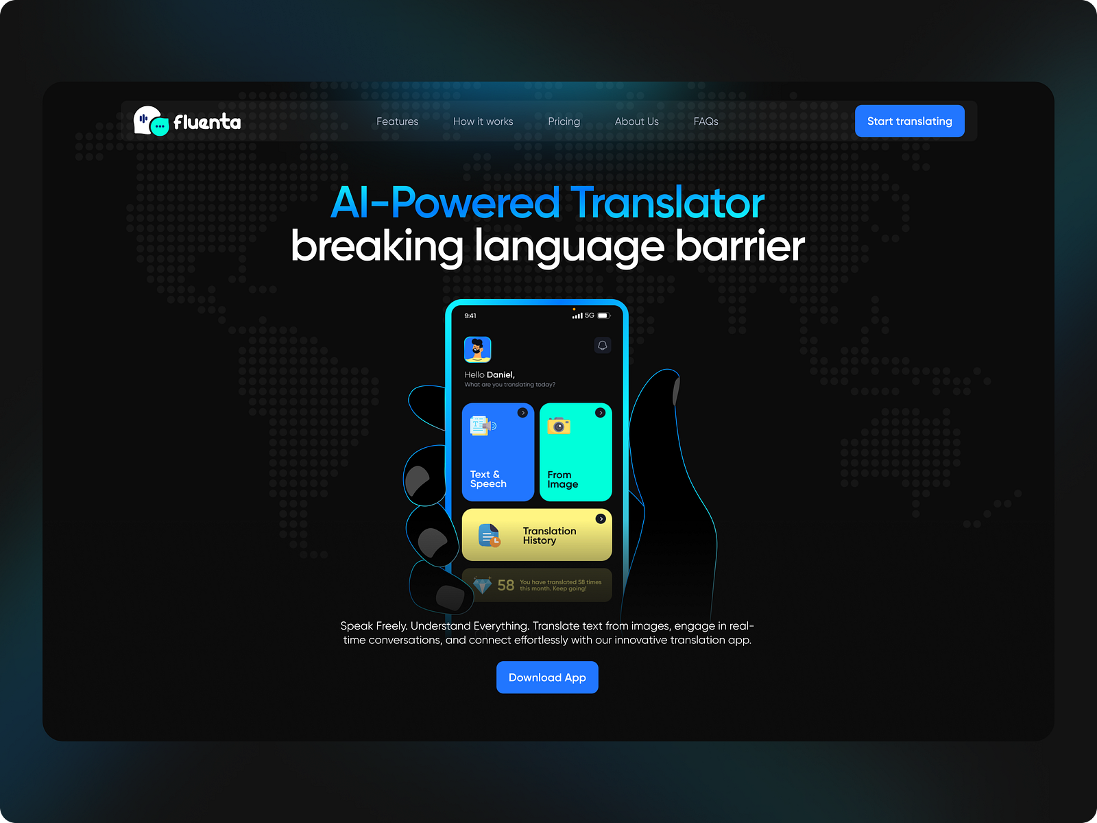 Landing page - Hero section for AI Language Translator App by Daniel ...