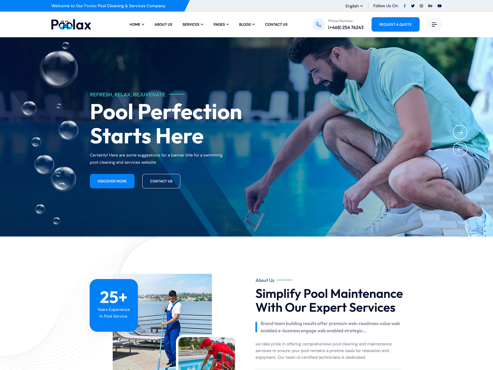 Poolax – Pool Cleaning & Services Figma Template by Theme Holy on Dribbble