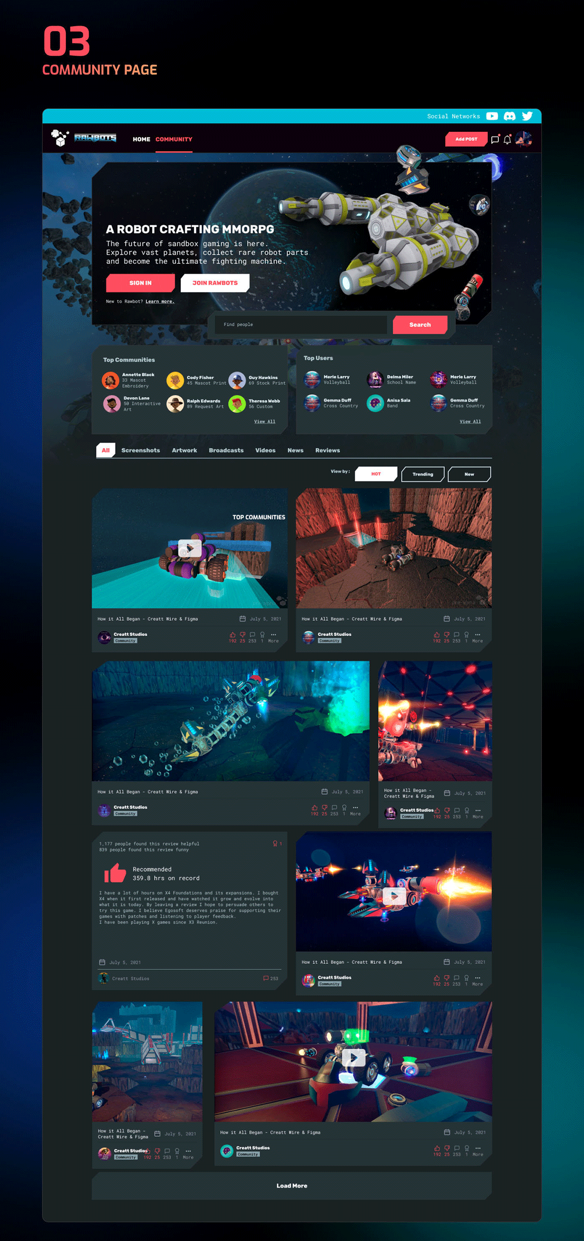 Rawbots A Robot Crafting MMORPG Game Website Community Design by Habib Ahmed on Dribbble