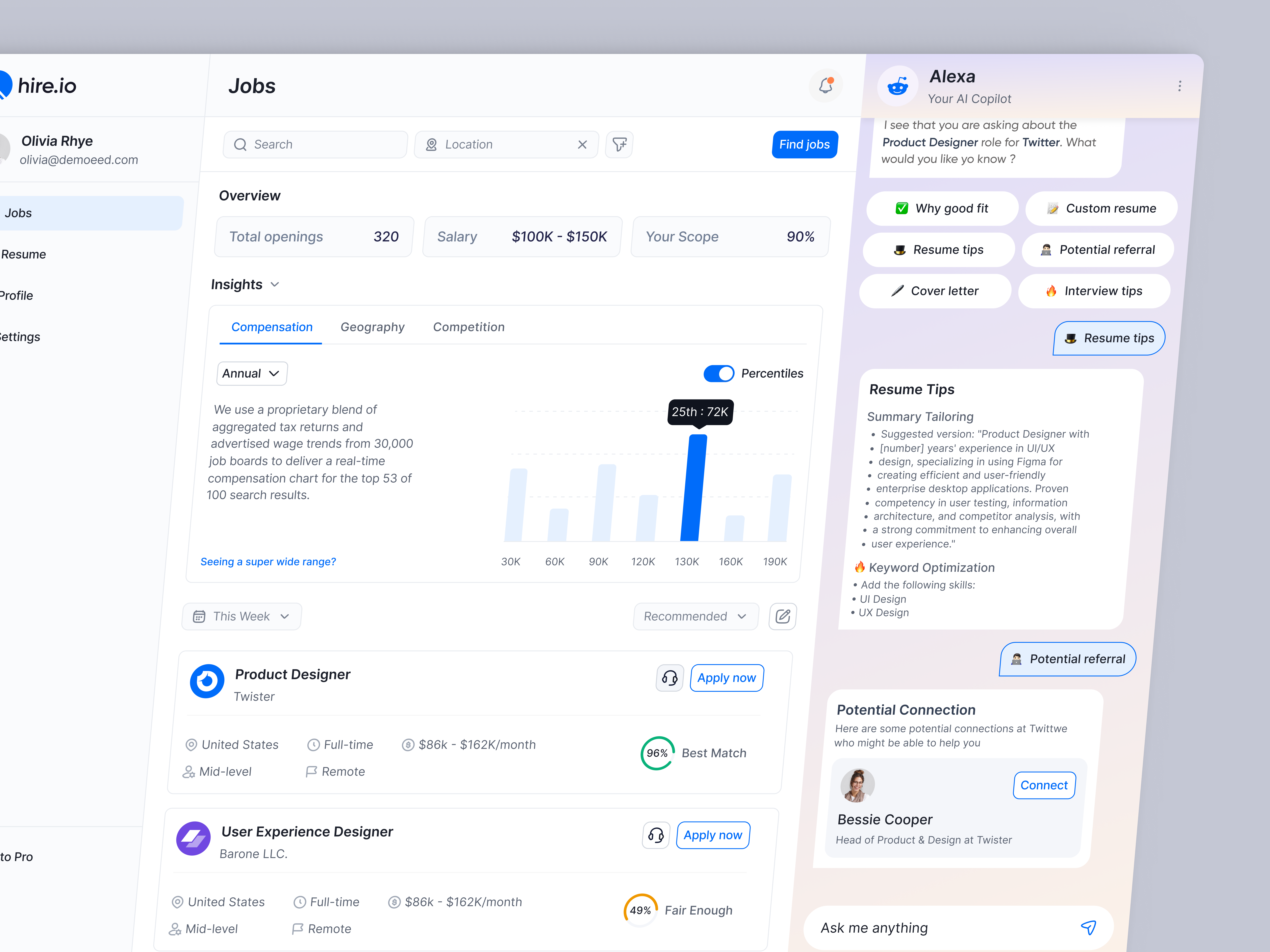 hire.io - Jobs Discovery Dashboard by Jannatul Ferdous on Dribbble