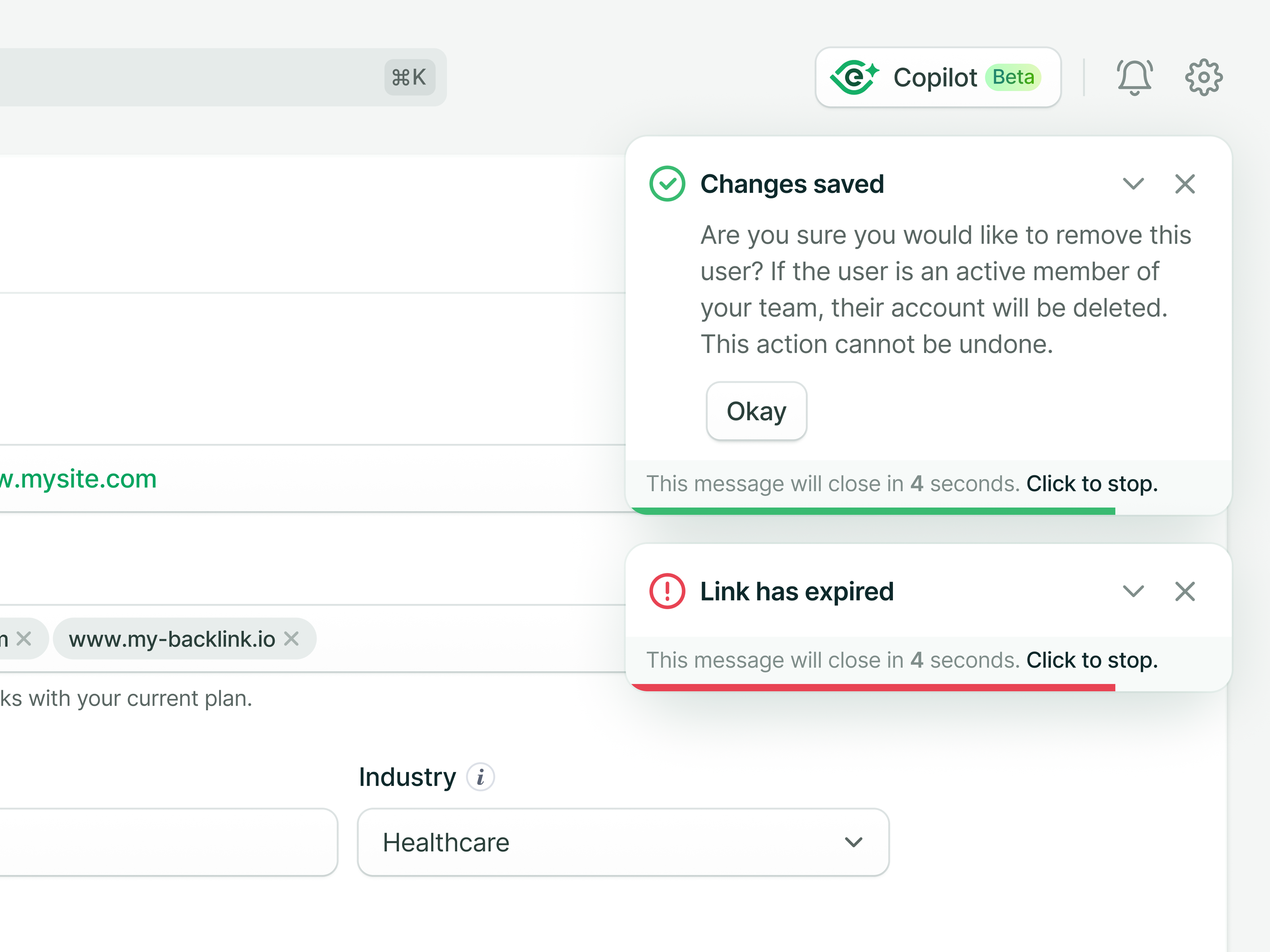 Expandable Notification Toast with timer for Saas App Dashboard by ...