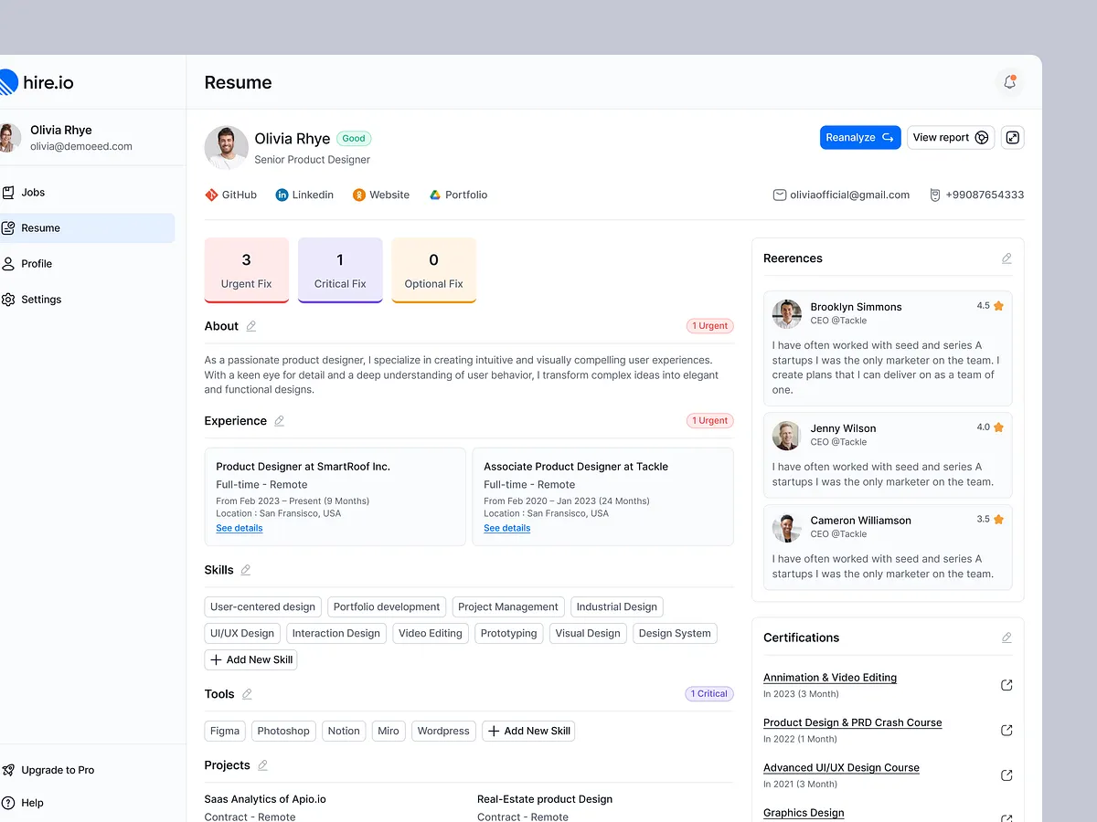 Browse thousands of Resume Dashboard images for design inspiration ...