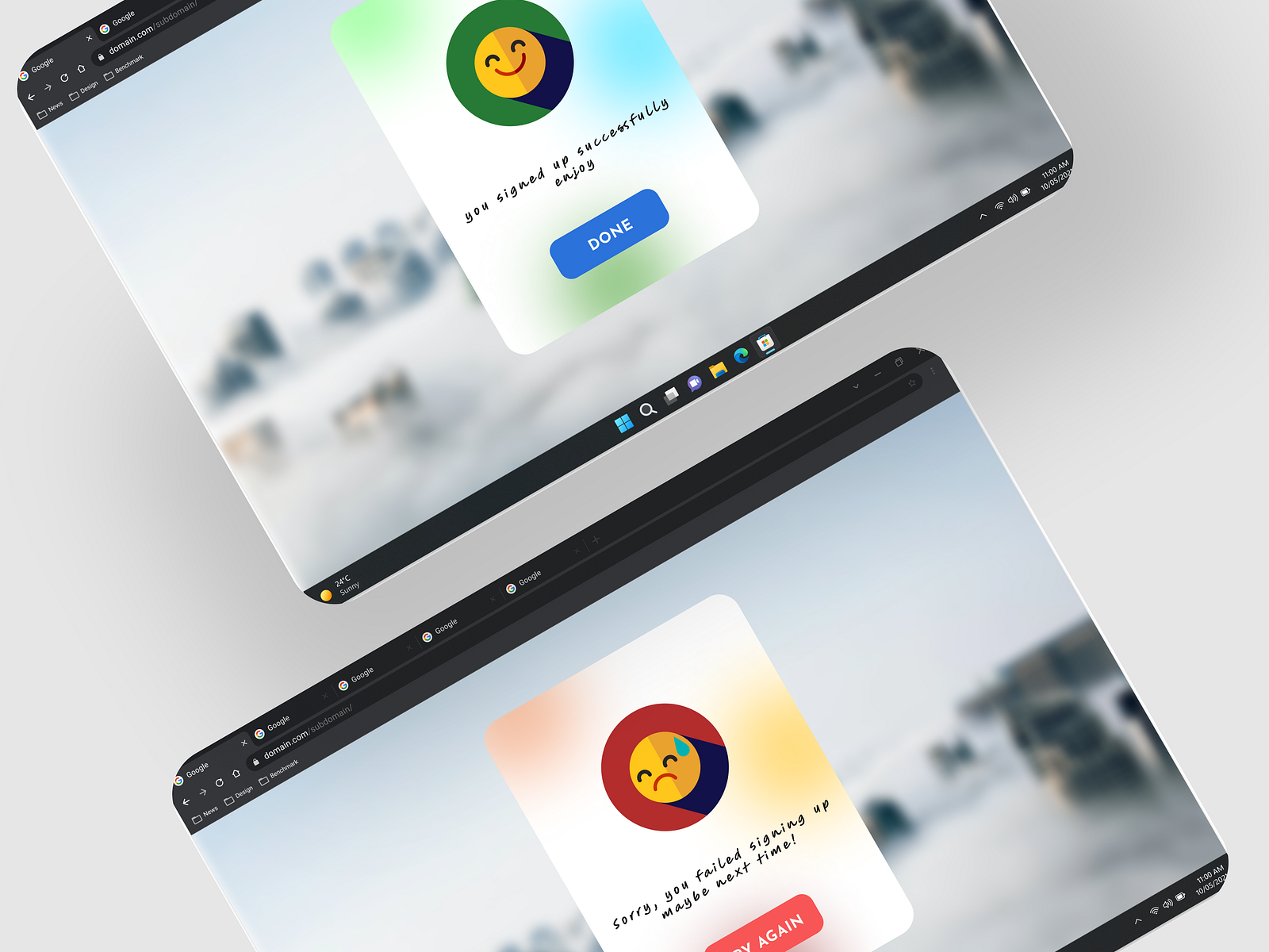 success/fail message by amin on Dribbble