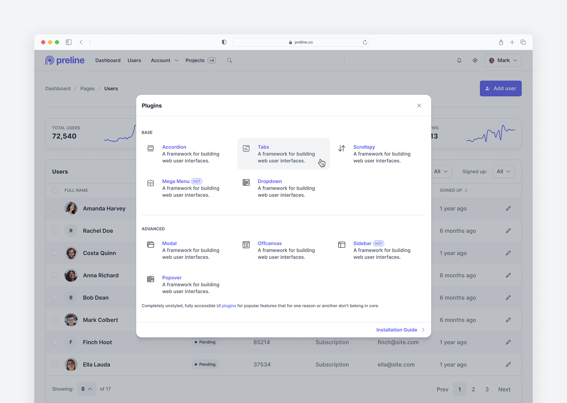 Plugins Modal - Preline UI by Zafar for htmlstream on Dribbble