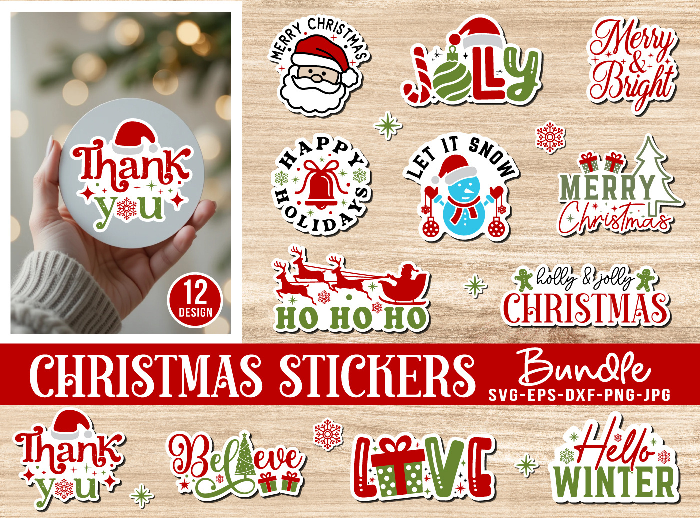 Christmas Stickers Design, SVG PNG Bundle by Hello Arts Studio 60 on ...