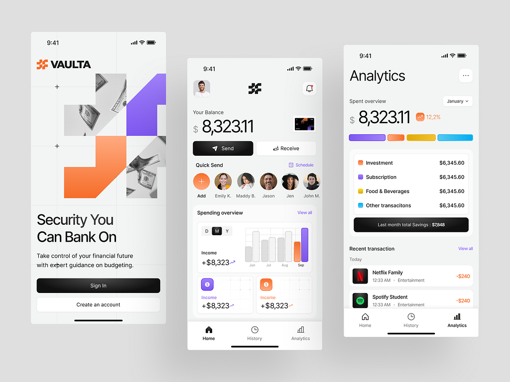 Vaulta: Finance Mobile App by Zhofran Ardyan for Hatypo Studio on Dribbble