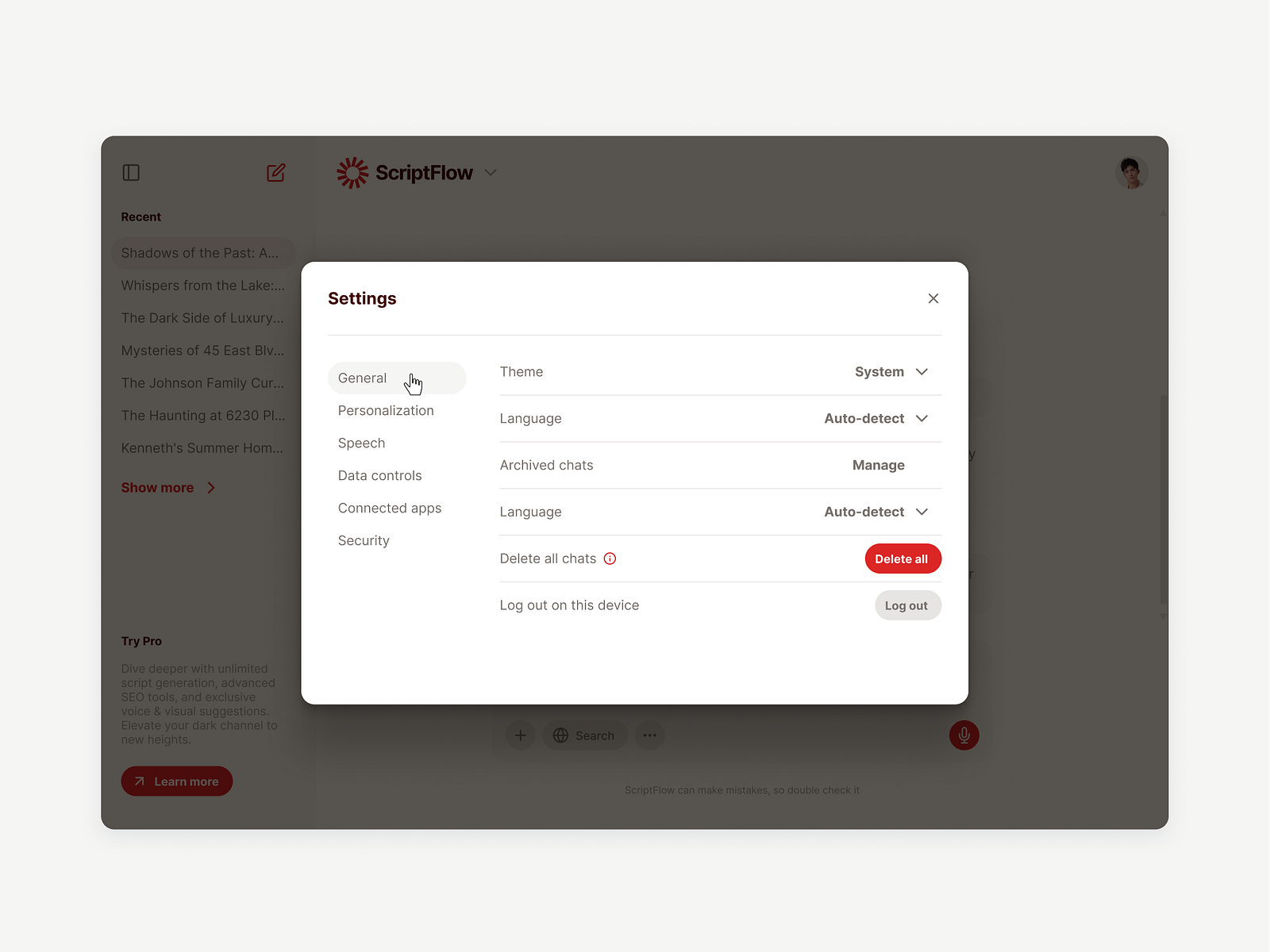 ScriptFlow: User Settings by Vinícius Ferreira on Dribbble