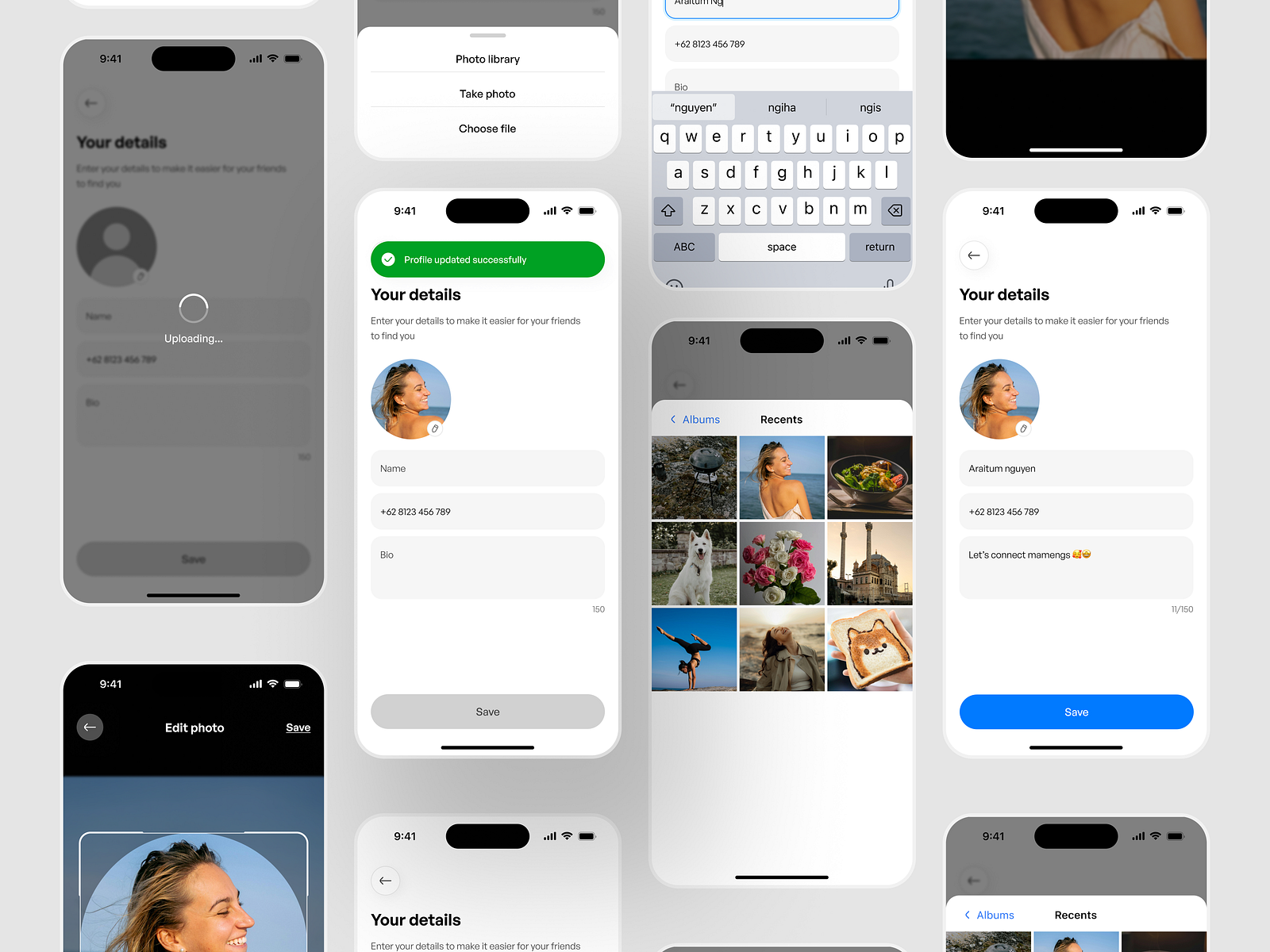 Editing profile flow by Mutiara Permatasari on Dribbble