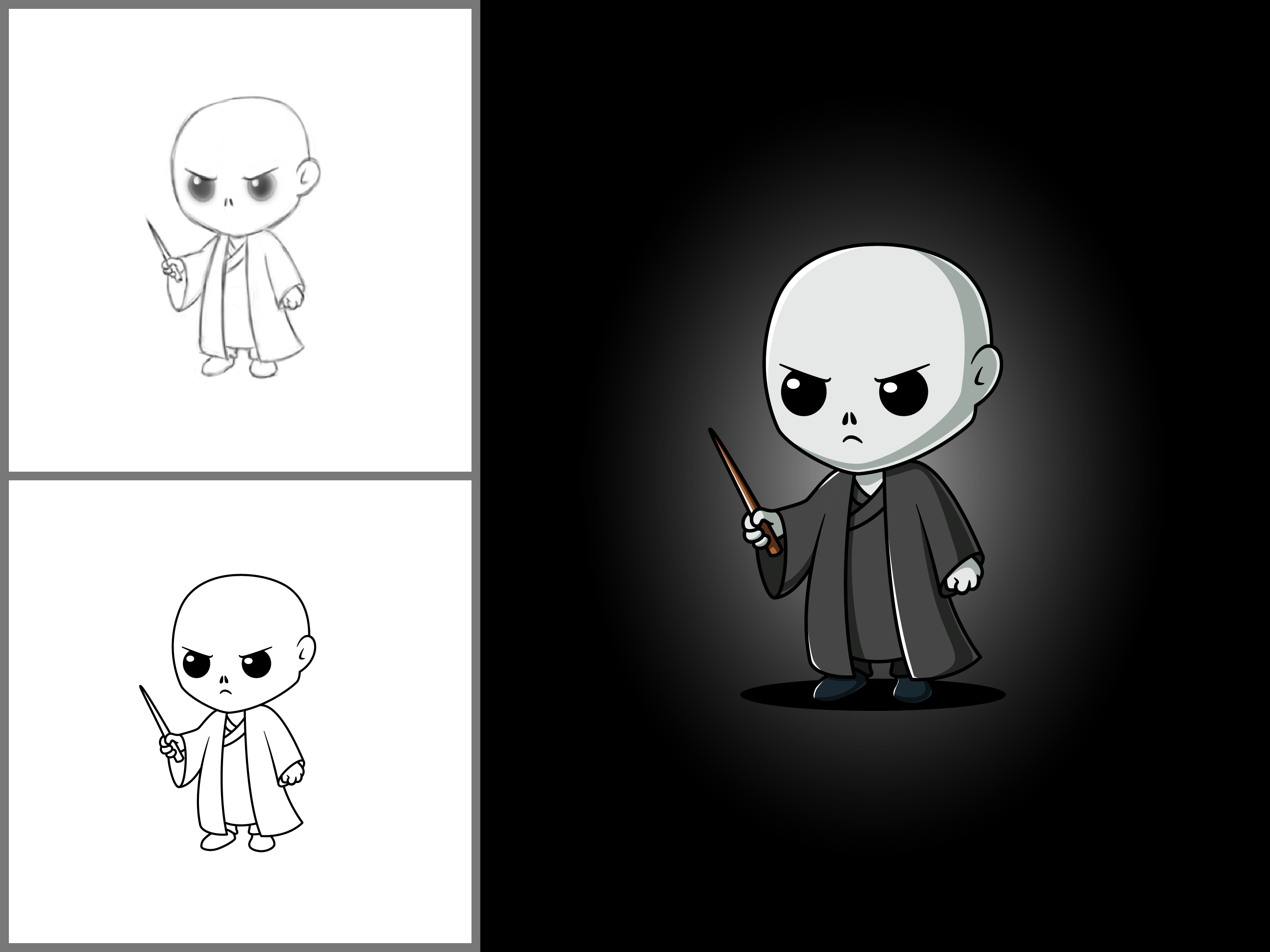 Voldemort with Magic Wand | Dark Cartoon Vector Illustration by Stas ...