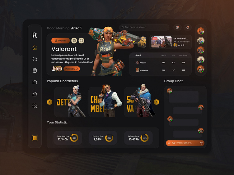 Valorant-Inspired Game Dashboard UI by Ar Rafi for Trio Studio on Dribbble
