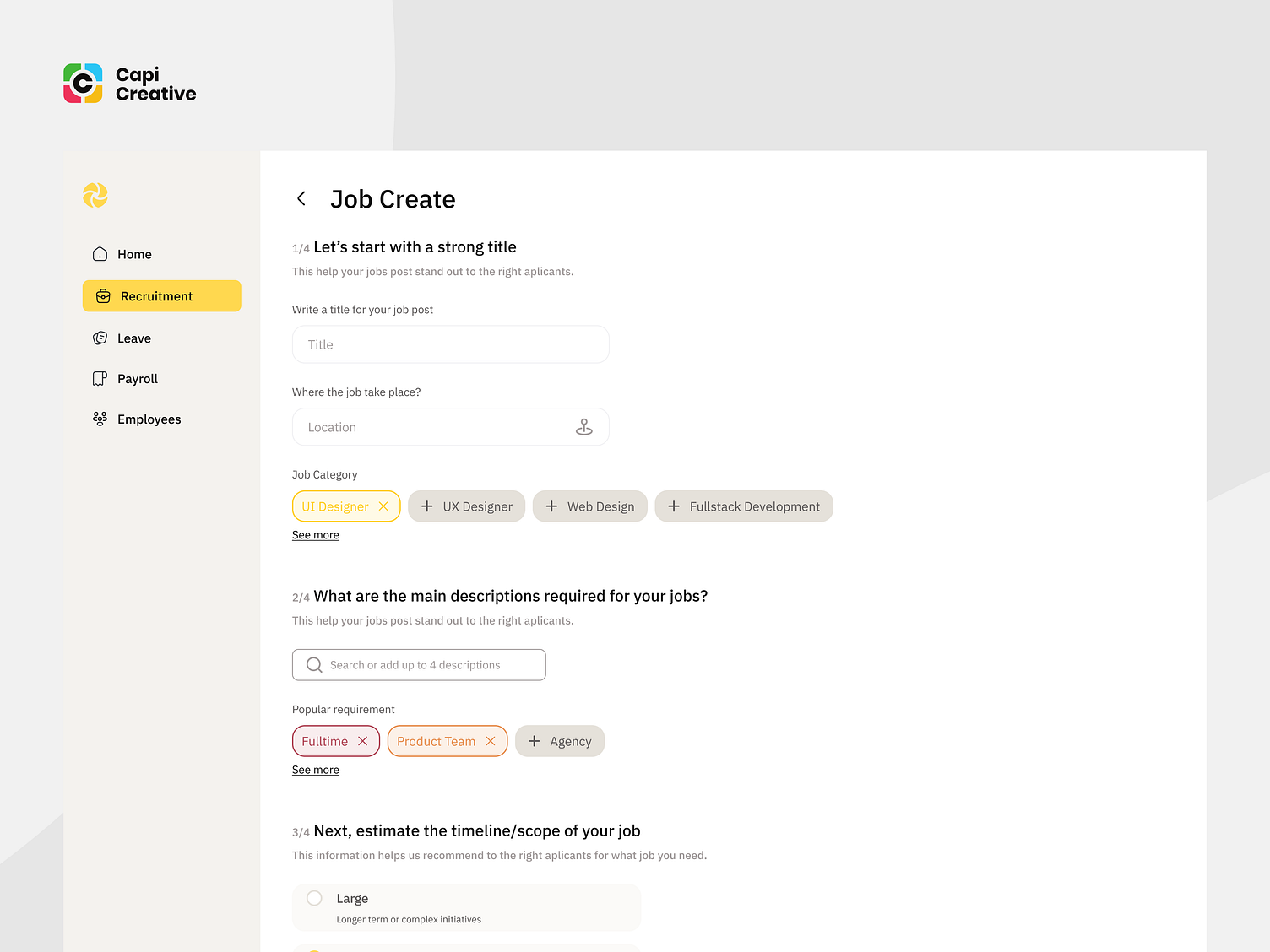 Humaneo - Job Create Page Web App Design Concept by Capi Creative on Dribbble
