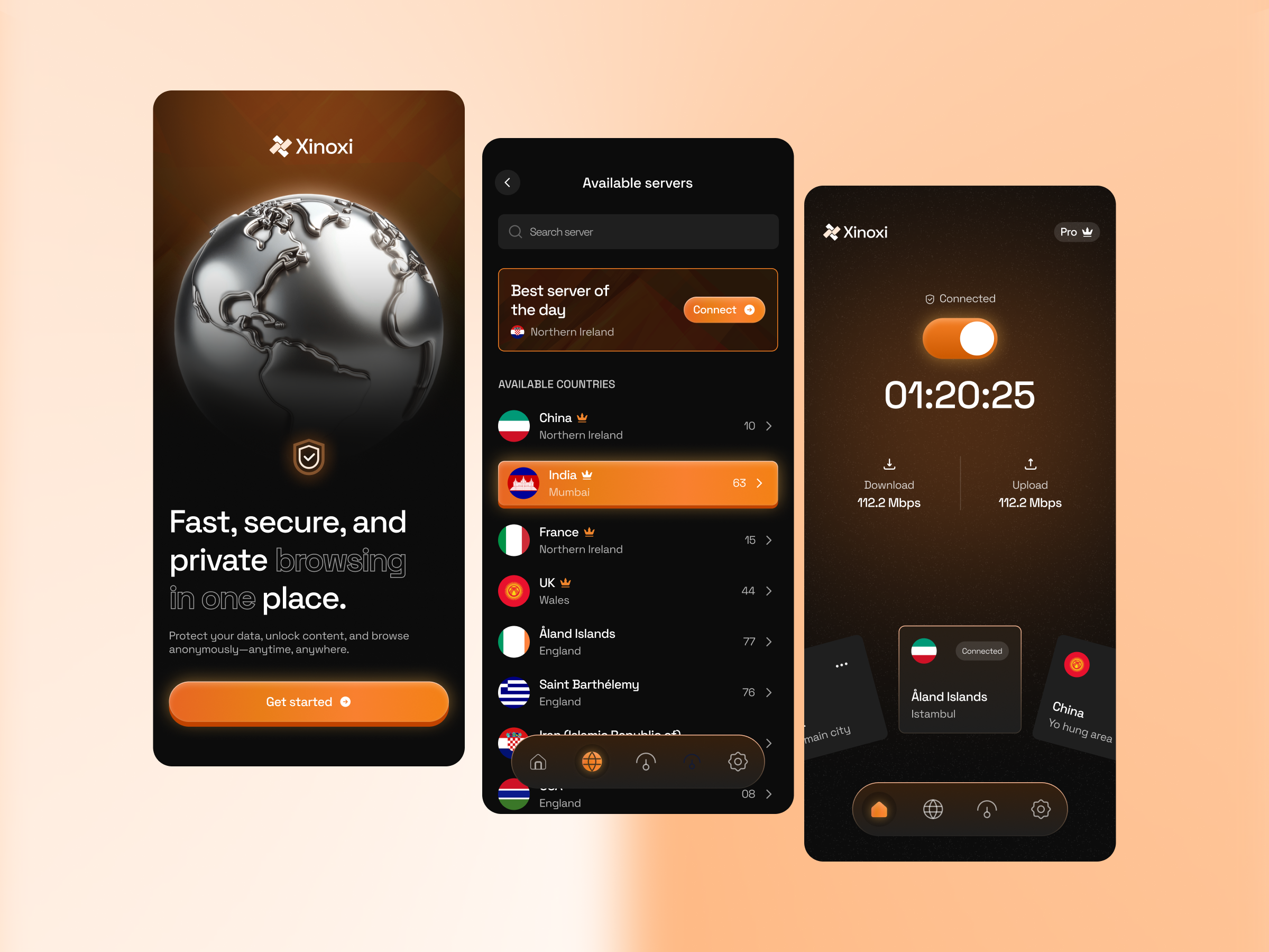 VPN Mobile App UI by Atiqur Rahaman 🚀 for Design Monks LLC on Dribbble