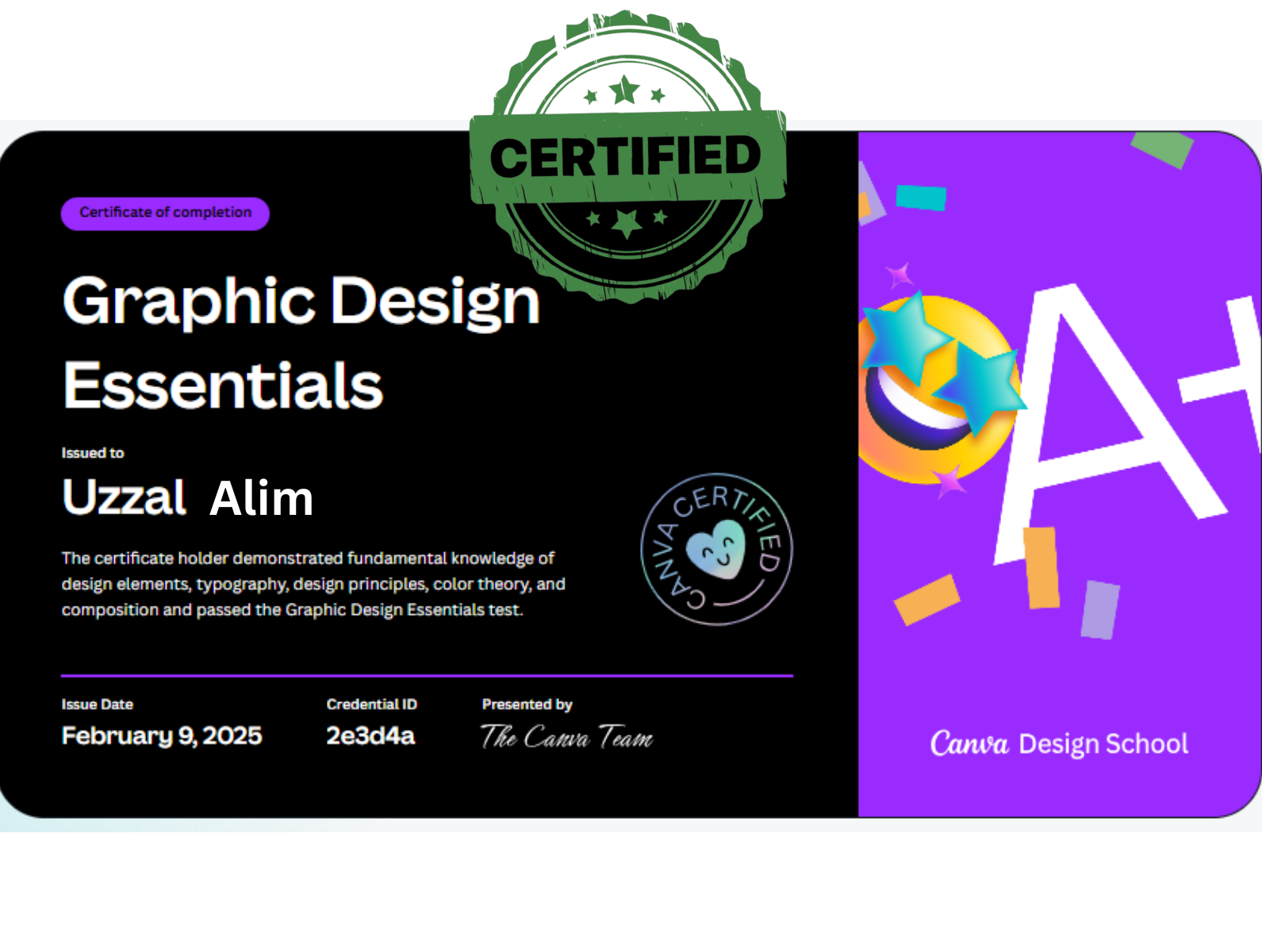 Graphic Design Essentials Certificate From Canva by MD. UZZAL ALIM on Dribbble
