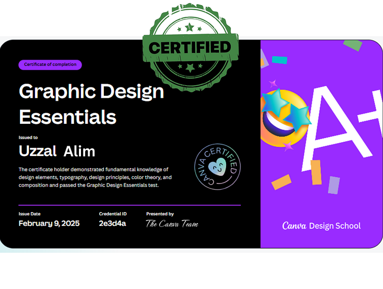 Graphic Design Essentials Certificate From Canva by MD. UZZAL ALIM on ...