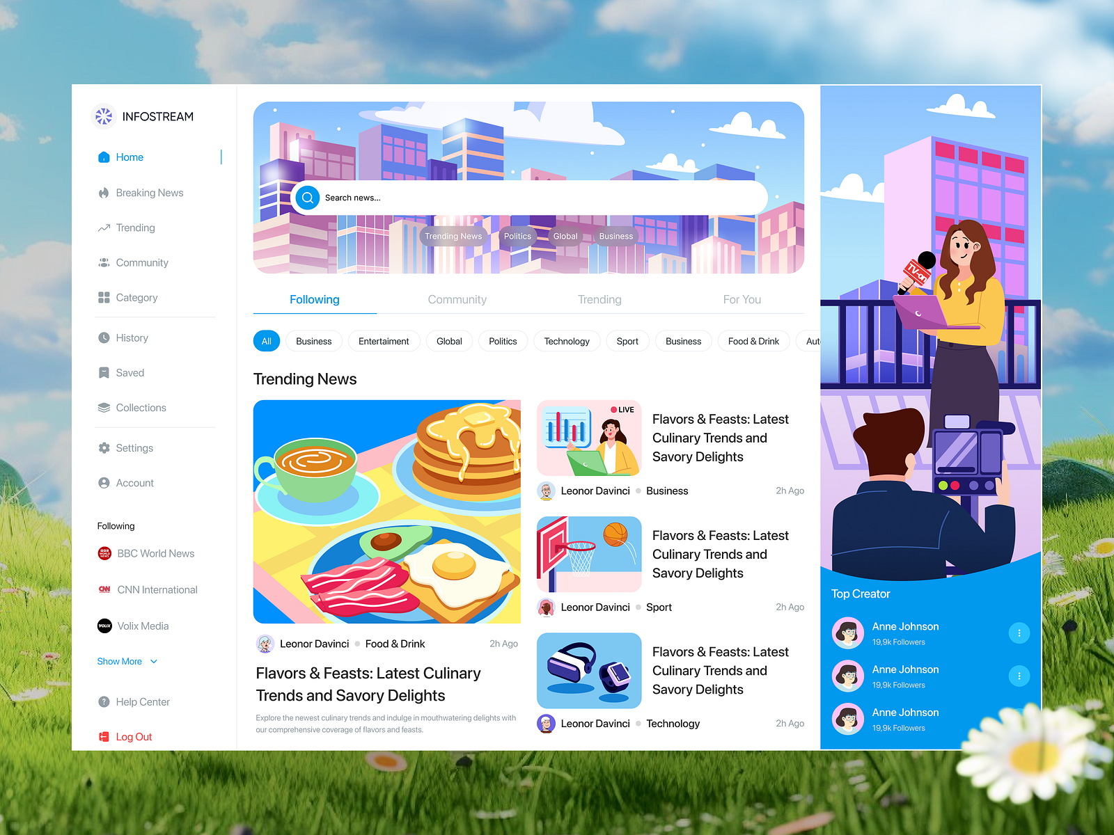InfoStream Dashboard – Personalized News Hub by Awe Saas for Awe Design Studio on Dribbble