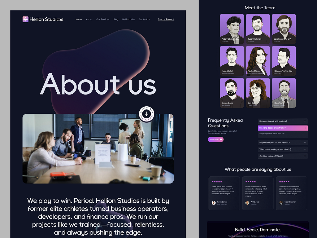 Hellion Studios About us page design by Mrinmoy Krishna Roy on Dribbble