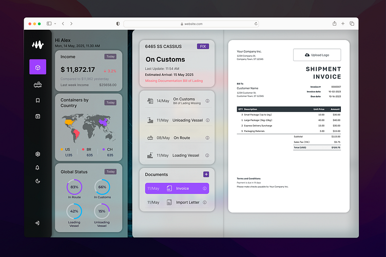 Shipping Tracking Dashboard by Patricio Dafoe on Dribbble