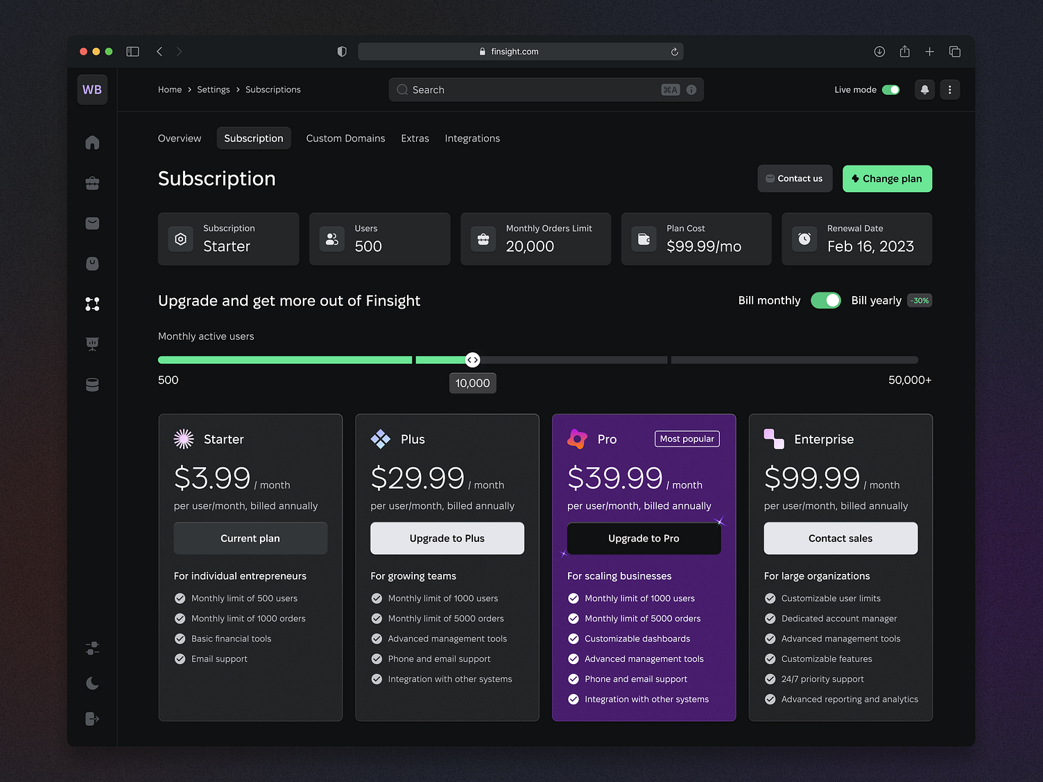 Subscription plans - Dark theme by Dimitri Honcharenko for Bejamas on ...