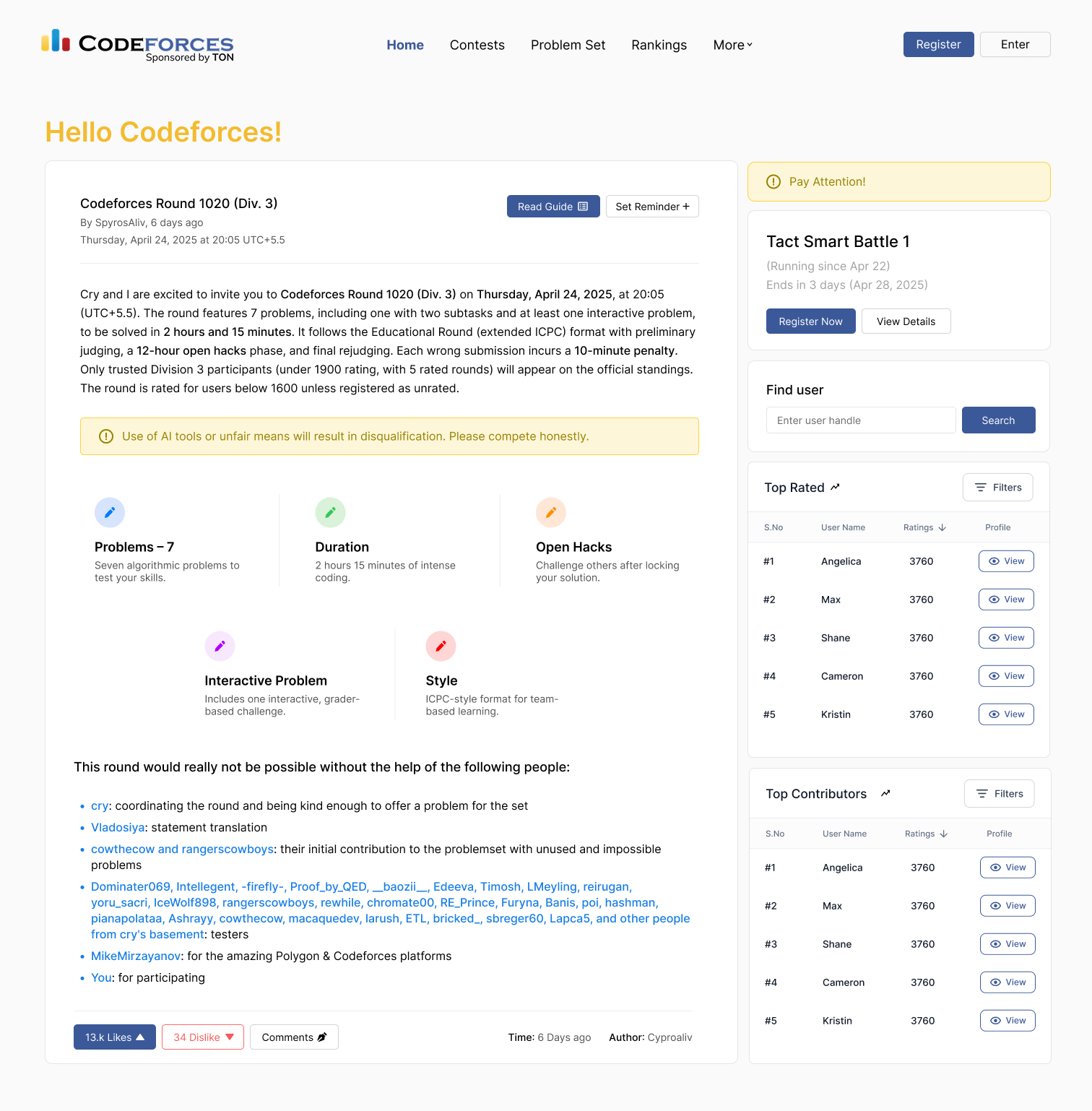 Codeforces Website UI Redesign by Angelica Singh on Dribbble