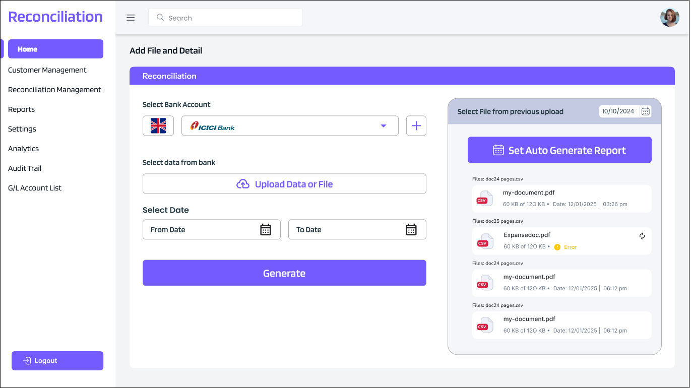 Reconciliation tool UX/UI by DARSHEE PATEL on Dribbble
