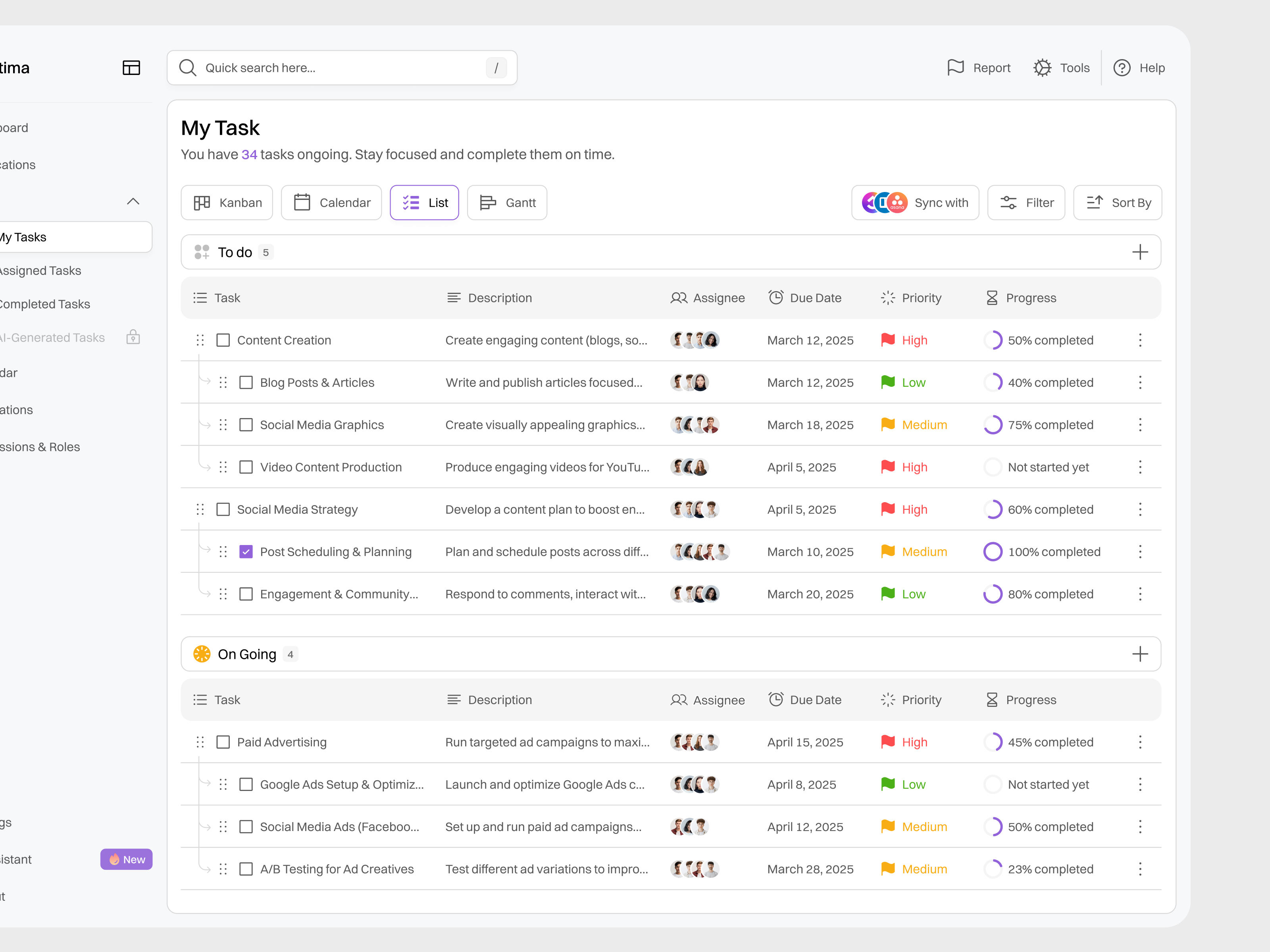 Optima - Task Management Dashboard [My Task List Page] by Ryan Indra ...
