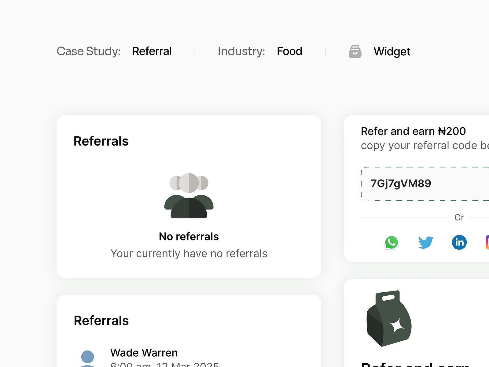 Referrals UI widget by Abubakri Adesina on Dribbble