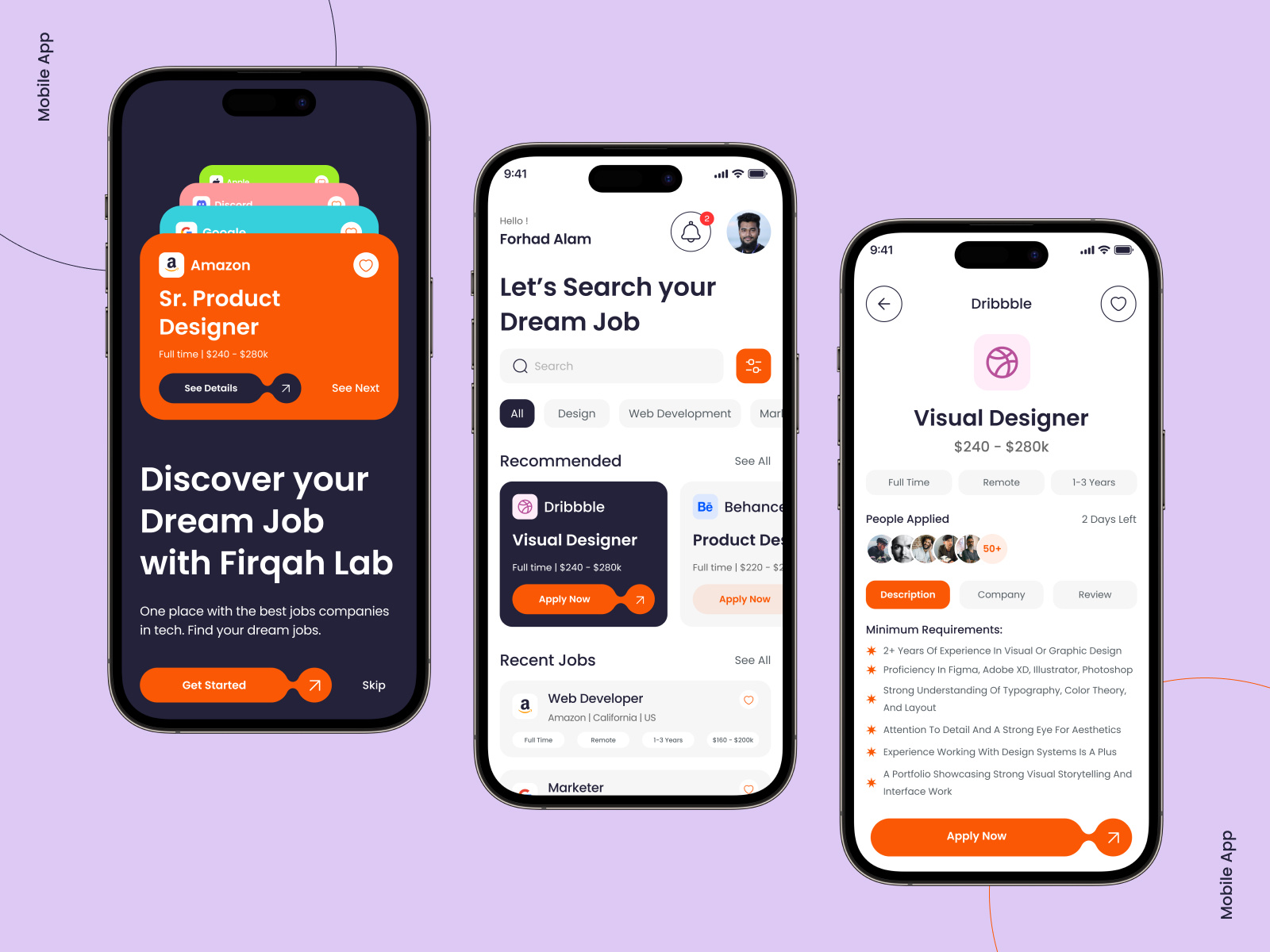 Job finder app | Job recruitment platform mobile UI | Freelance by Md Forhad Alam for Firqah Lab ...
